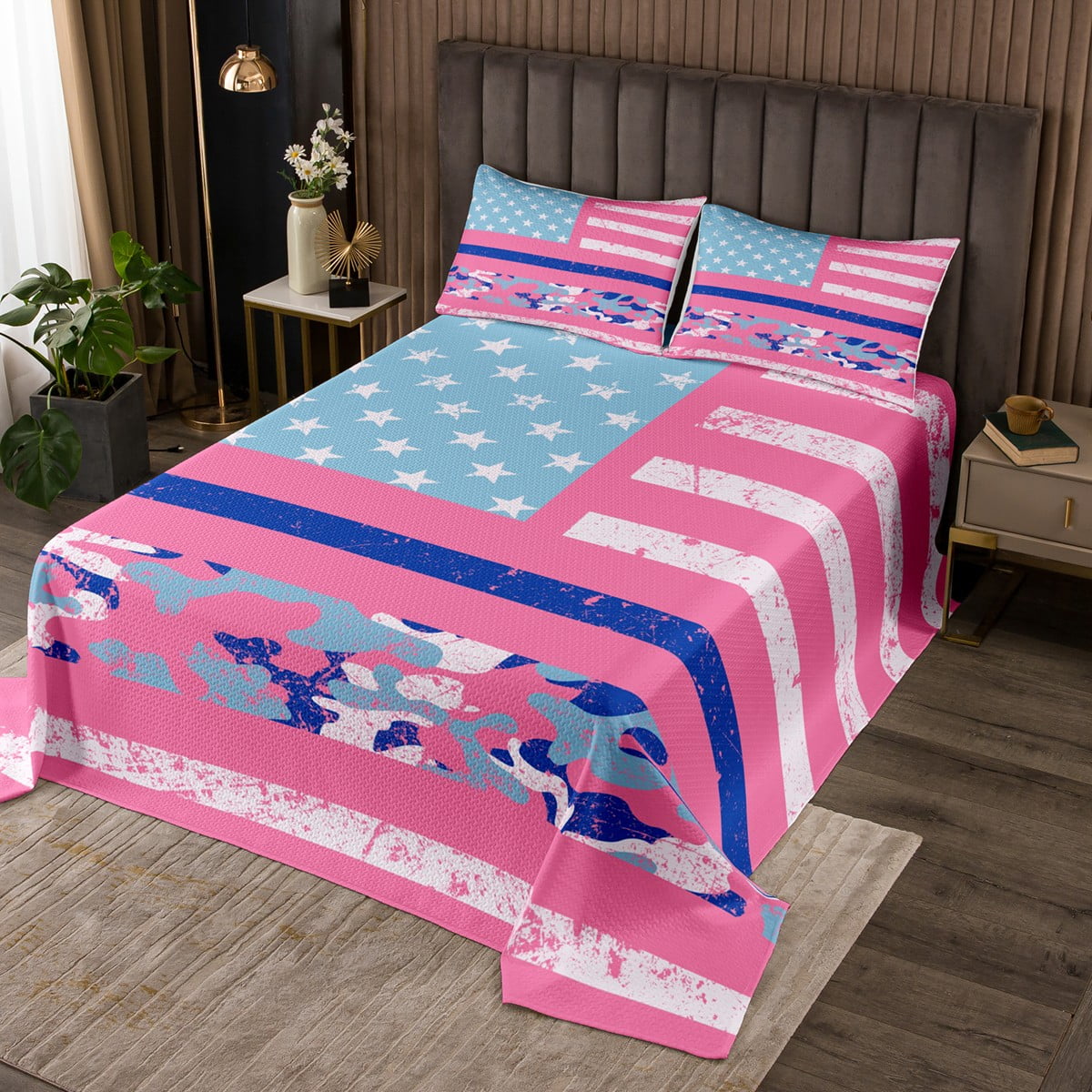 American Flag Bedspread Set for Girls Boys Adults Camo Blue Pink Army ...