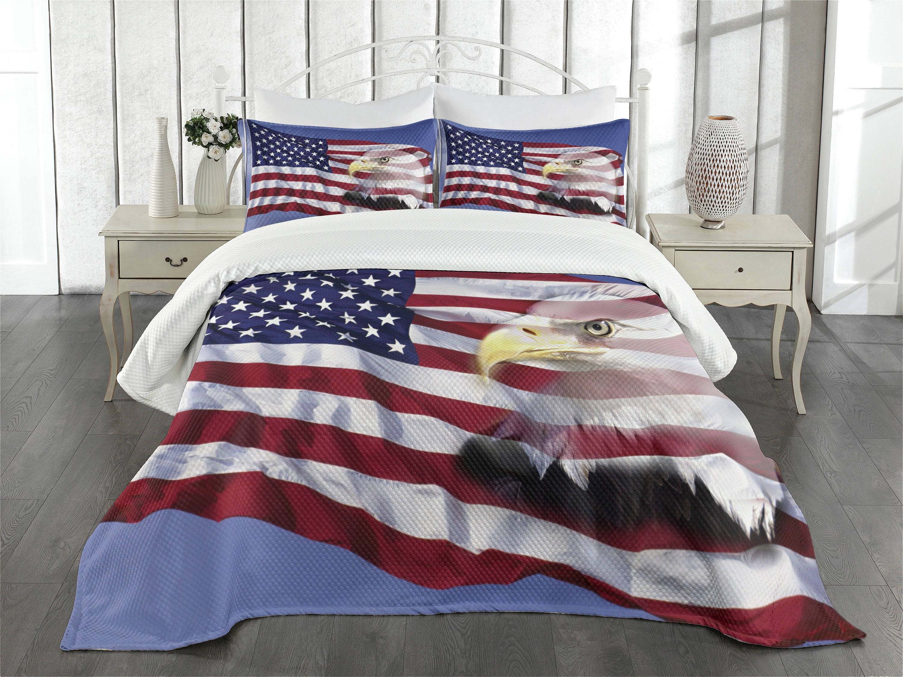 American Flag Bedspread Set King Size, Bless America Flag in the Wind ...