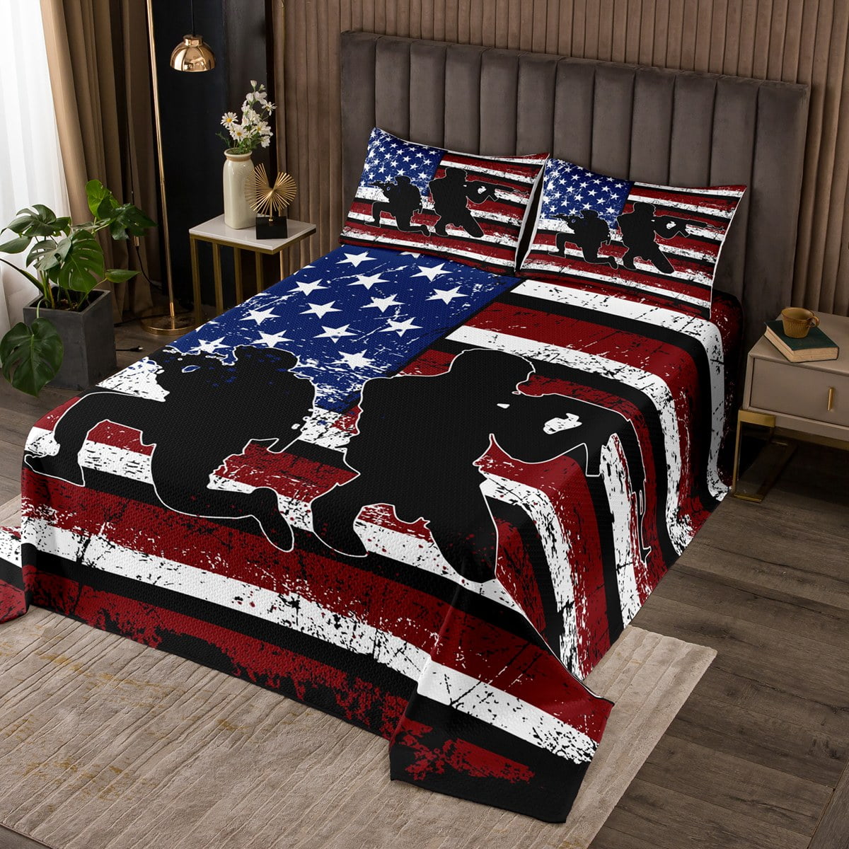 American Flag Bedspread Set Teen Boy Bedding Vintage Army Soldier ...