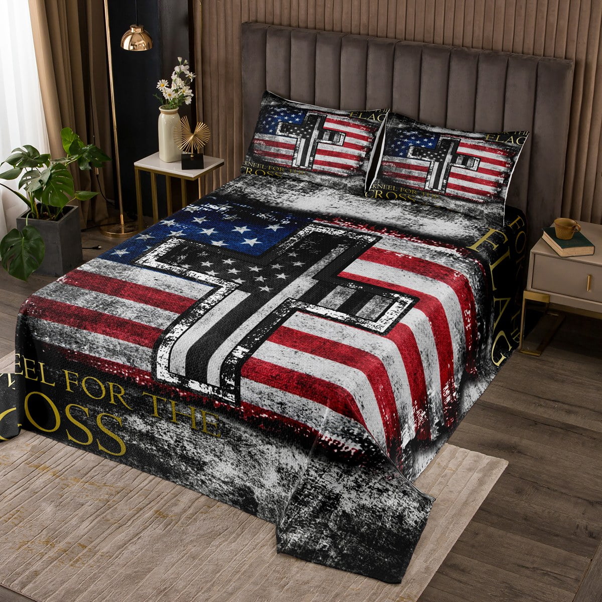 American Flag Bedspread Set for Teen Camo Black White USA Flag Quilt ...