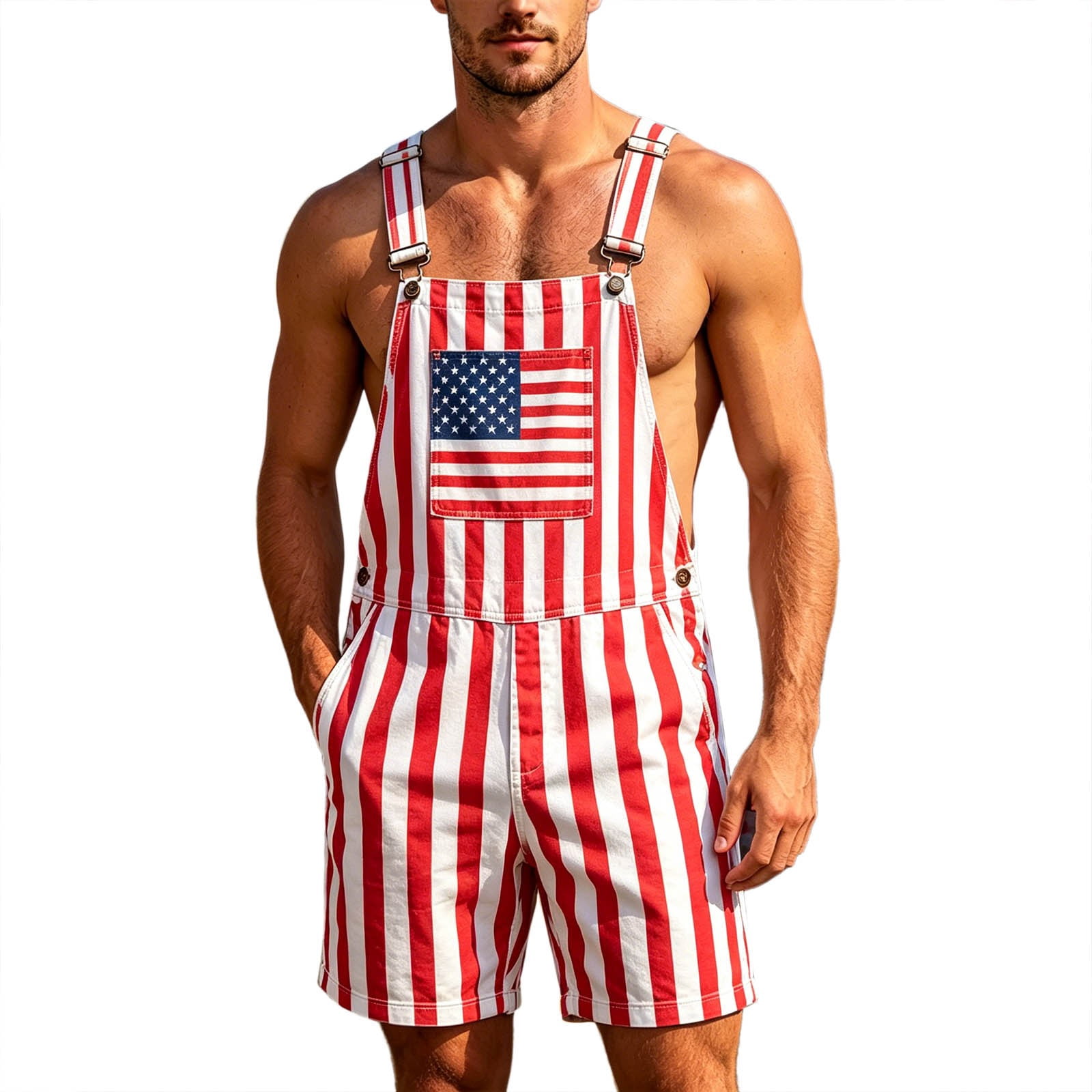 American Flag Bib Overalls Shorts for Men Loose Fit Patriotic Coveralls ...