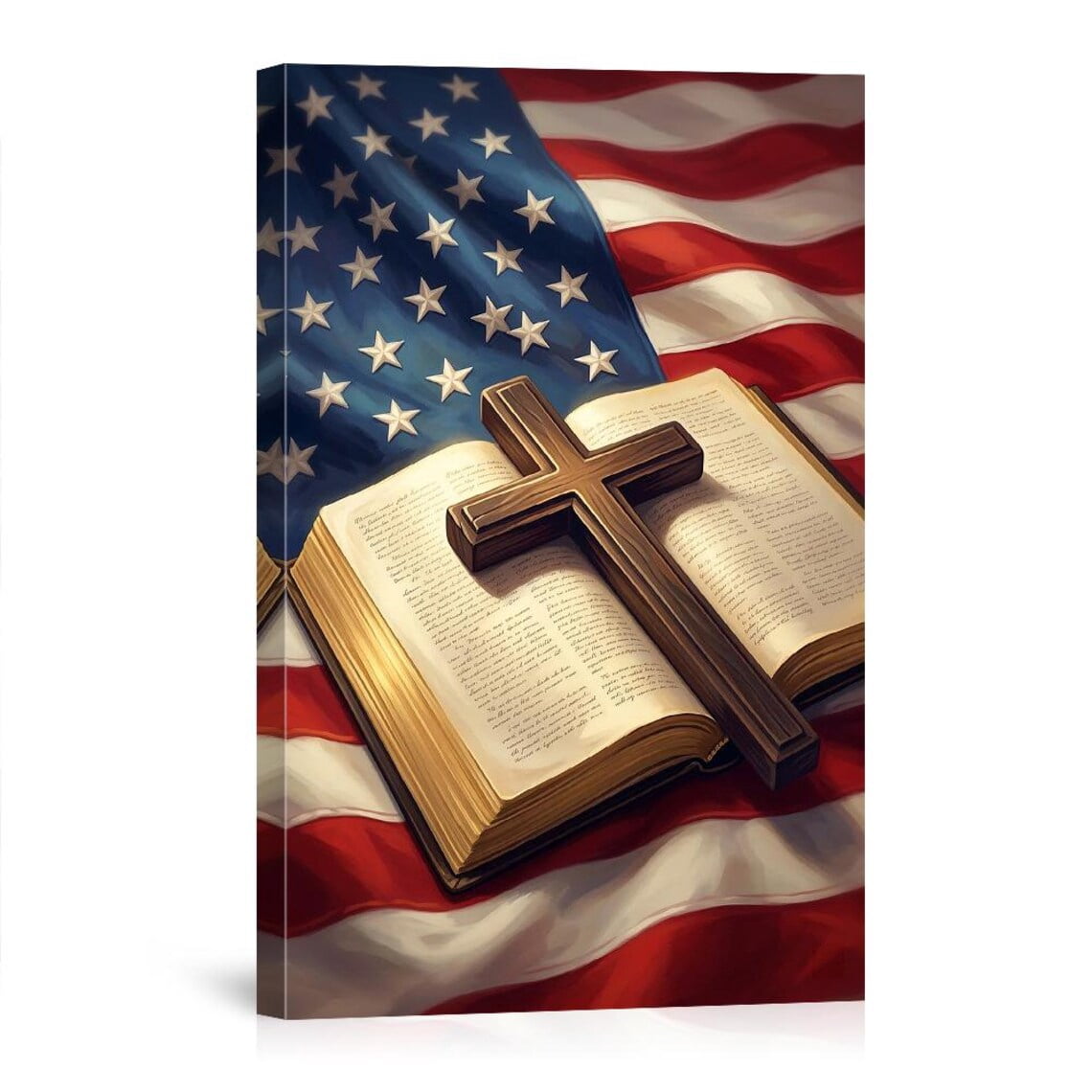 American Flag Bible And Wooden Cross Christian Faith For Living Room ...