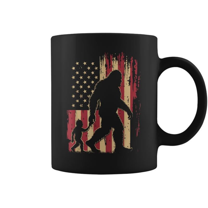 American Flag Bigfoot Dad Fathers Day Sasquatch Fathers Day Coffee Mugs ...