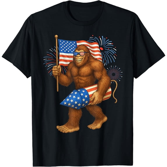 American Flag Bigfoot Fireworks 4Th Of July Sasquatch Us T-Shirt ...
