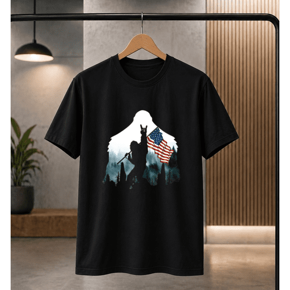 American Flag Bigfoot Sasquatch Peace Victory Sign Graphic Unisex T ...