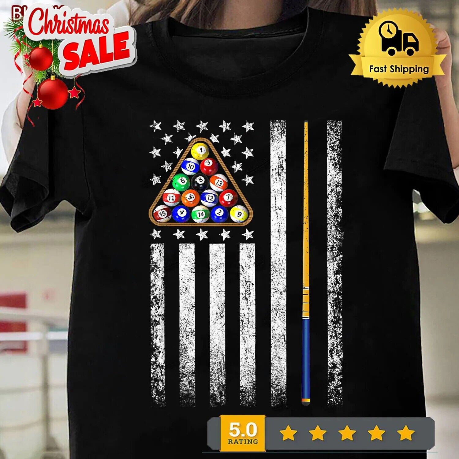 American Flag Billiard Vintage Pool Player Gift For Men Women T-Shirt ...