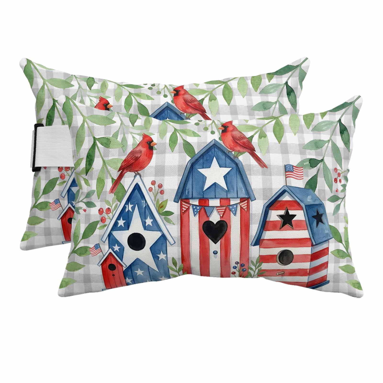 American Flag Bird House Outdoor Pillows for Chaise Lounge Chair Beach ...