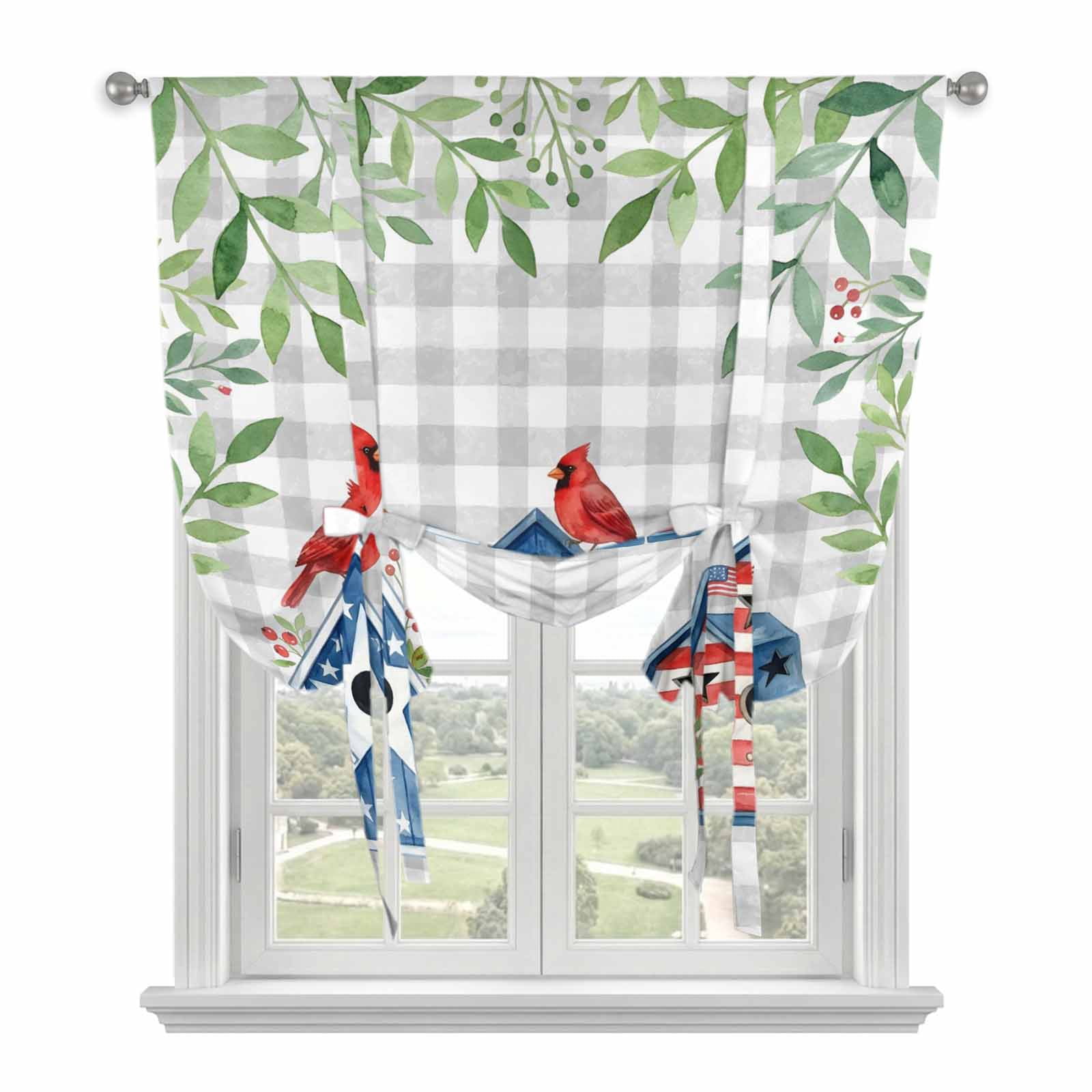 American Flag Bird House Tie Up Curtains for Window, Thermal Insulated ...