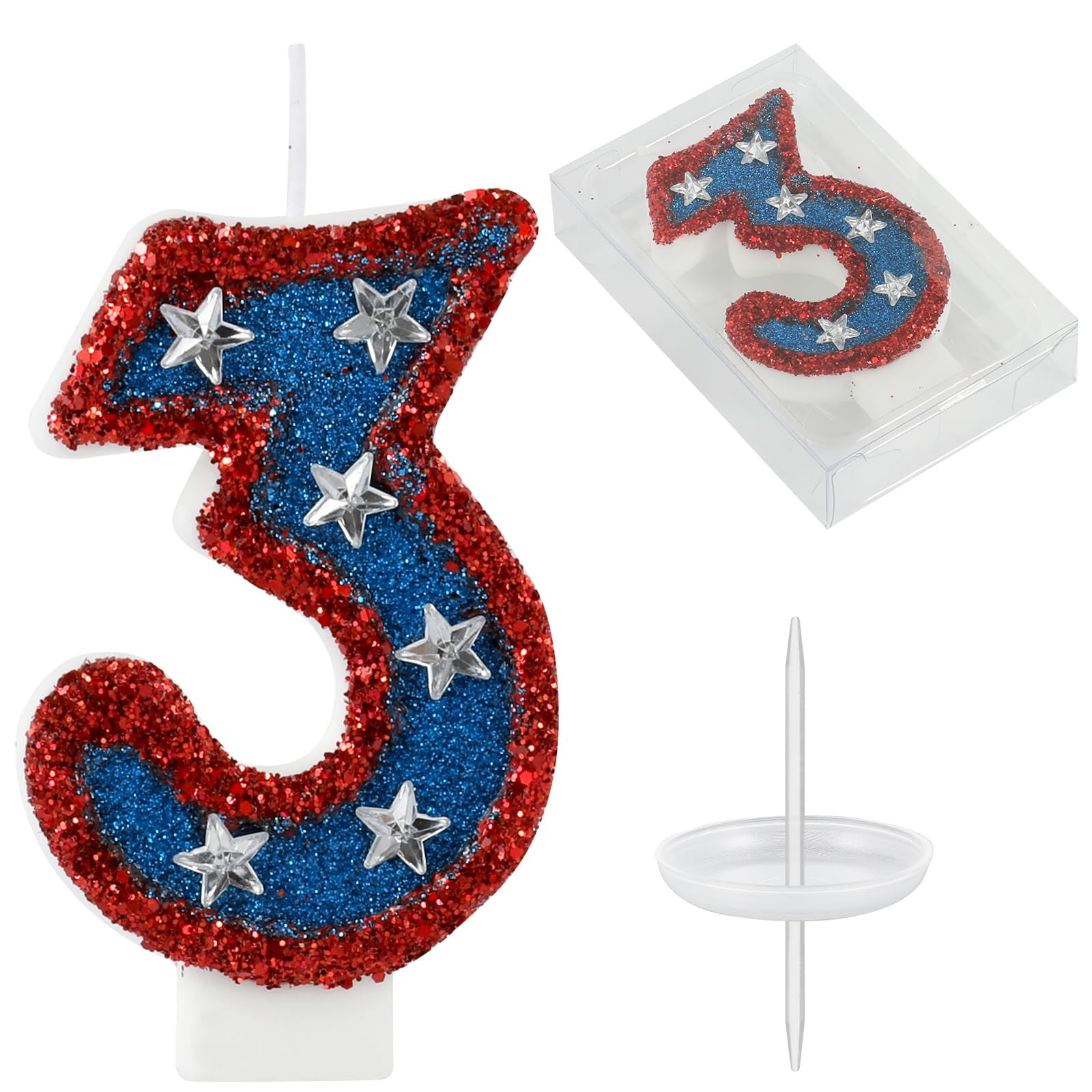 American Flag Birthday Candle Red Blue Sequin Number 3 Candle Perfect ...