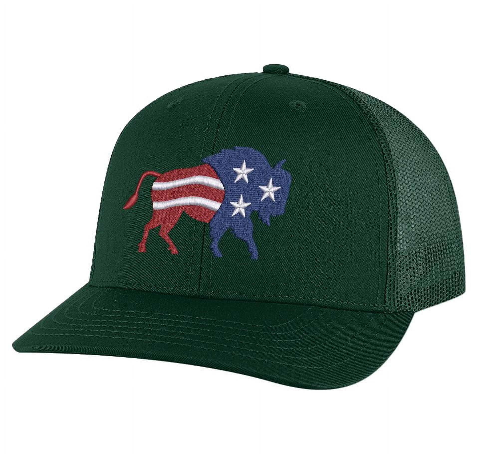 American Bison Hat - Embroidered Flag Design - Patriotic Bison Trucker ...
