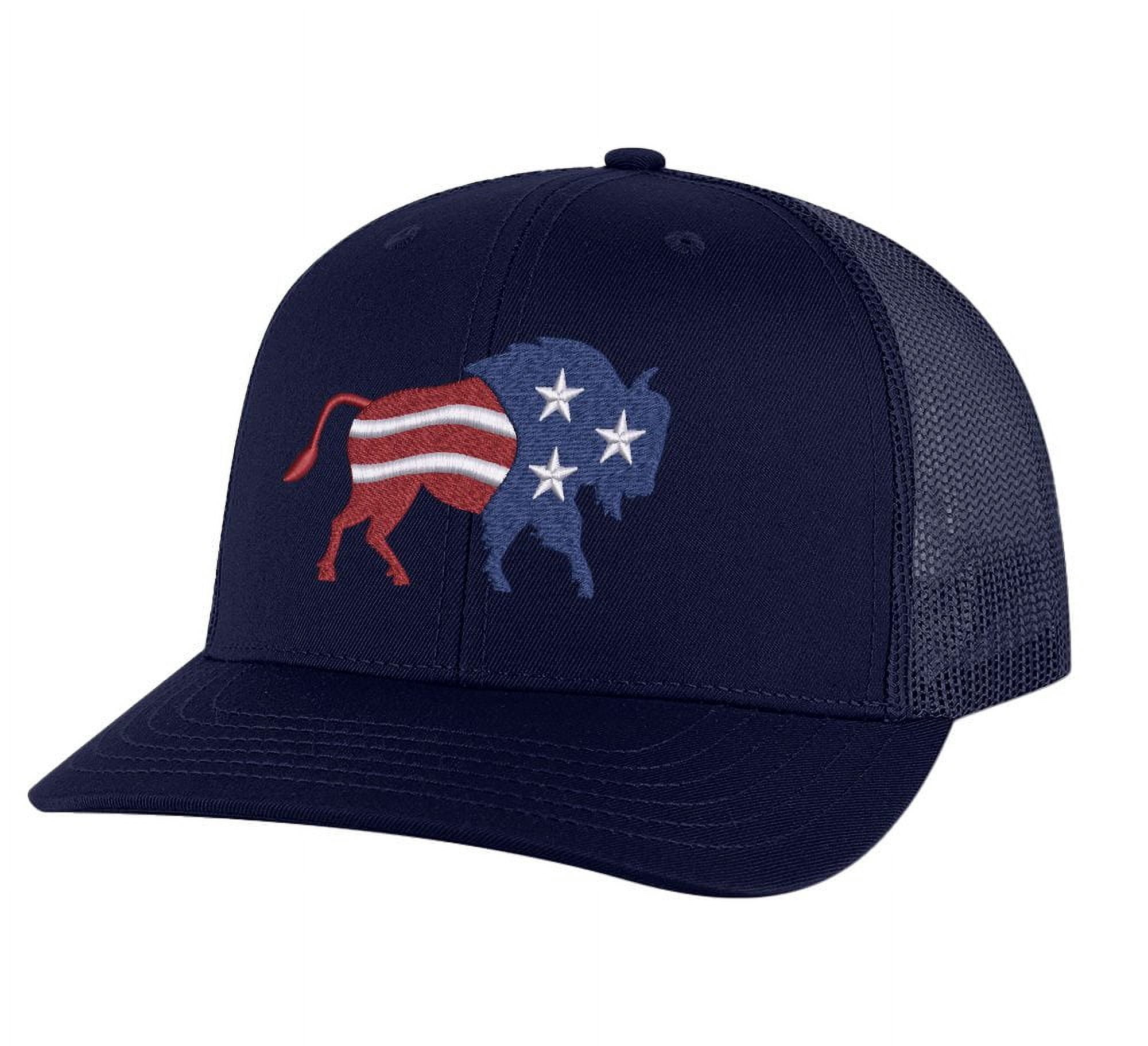 American Flag Bison Trucker Hat – Embroidered Bison, Mesh Snapback Cap ...