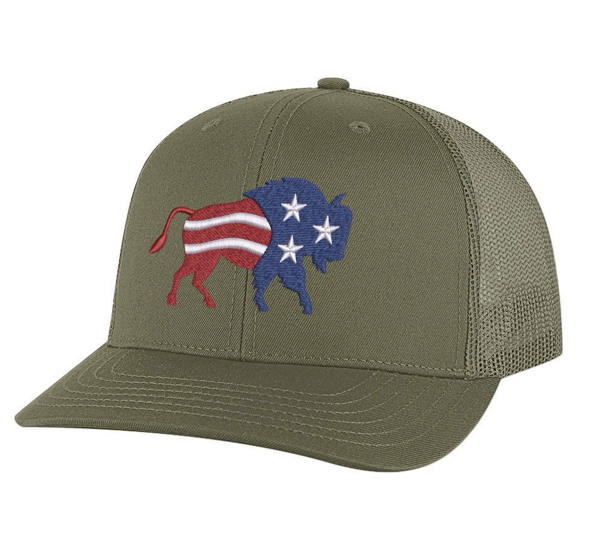 American Bison Hat - Embroidered Flag Design - Patriotic Bison Trucker ...