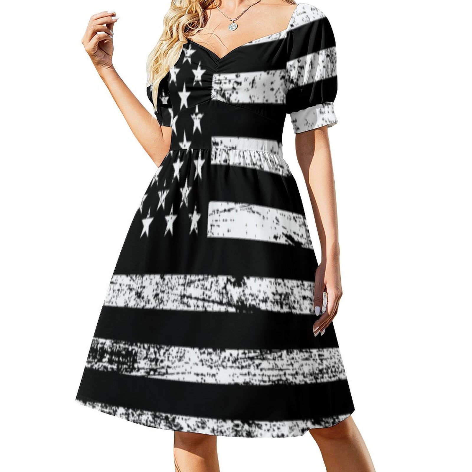 American Flag Black And White Short Sleeve Dress Clothes Women's Summer ...