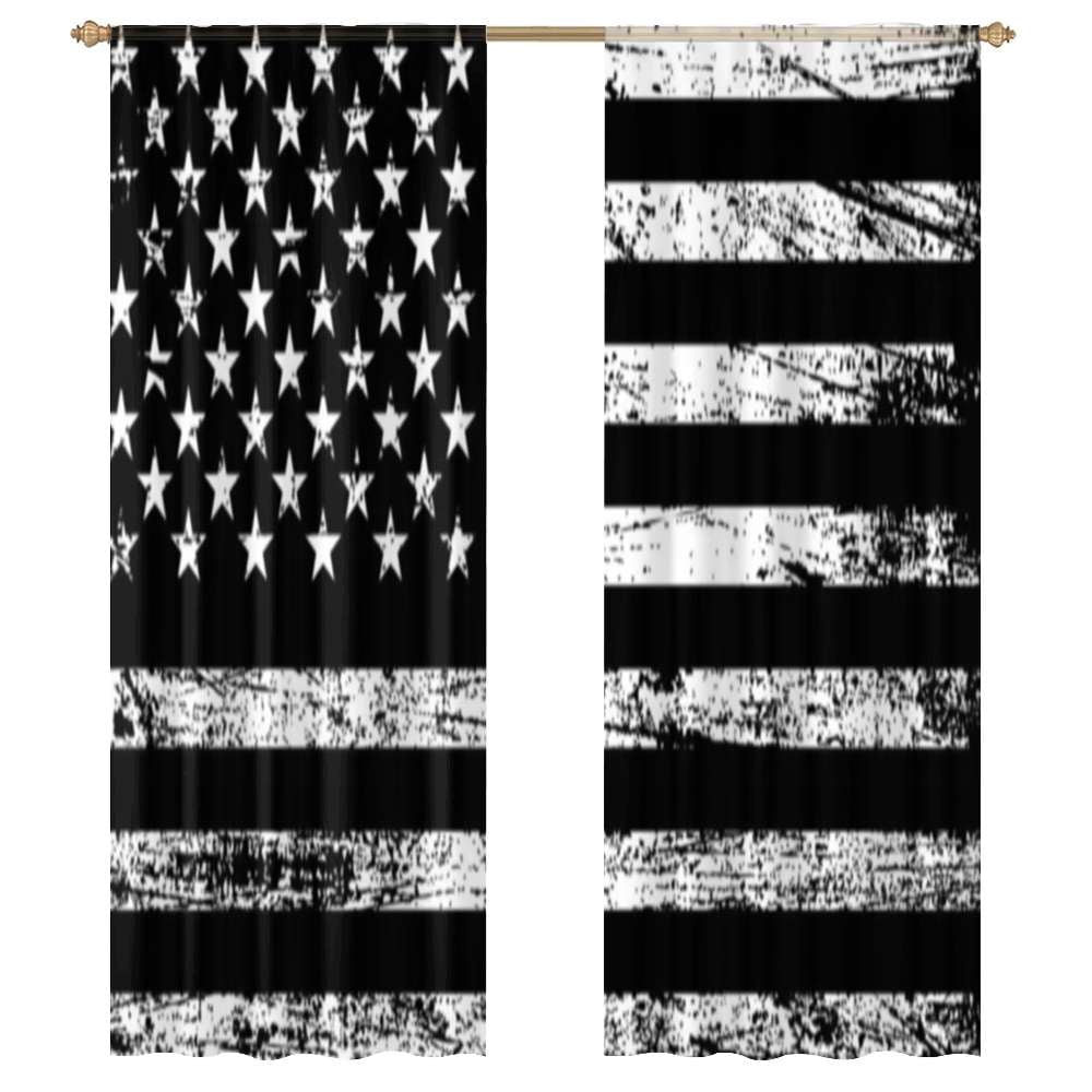 American Flag Black And White Tulle Curtains For Living Room Chiffon ...