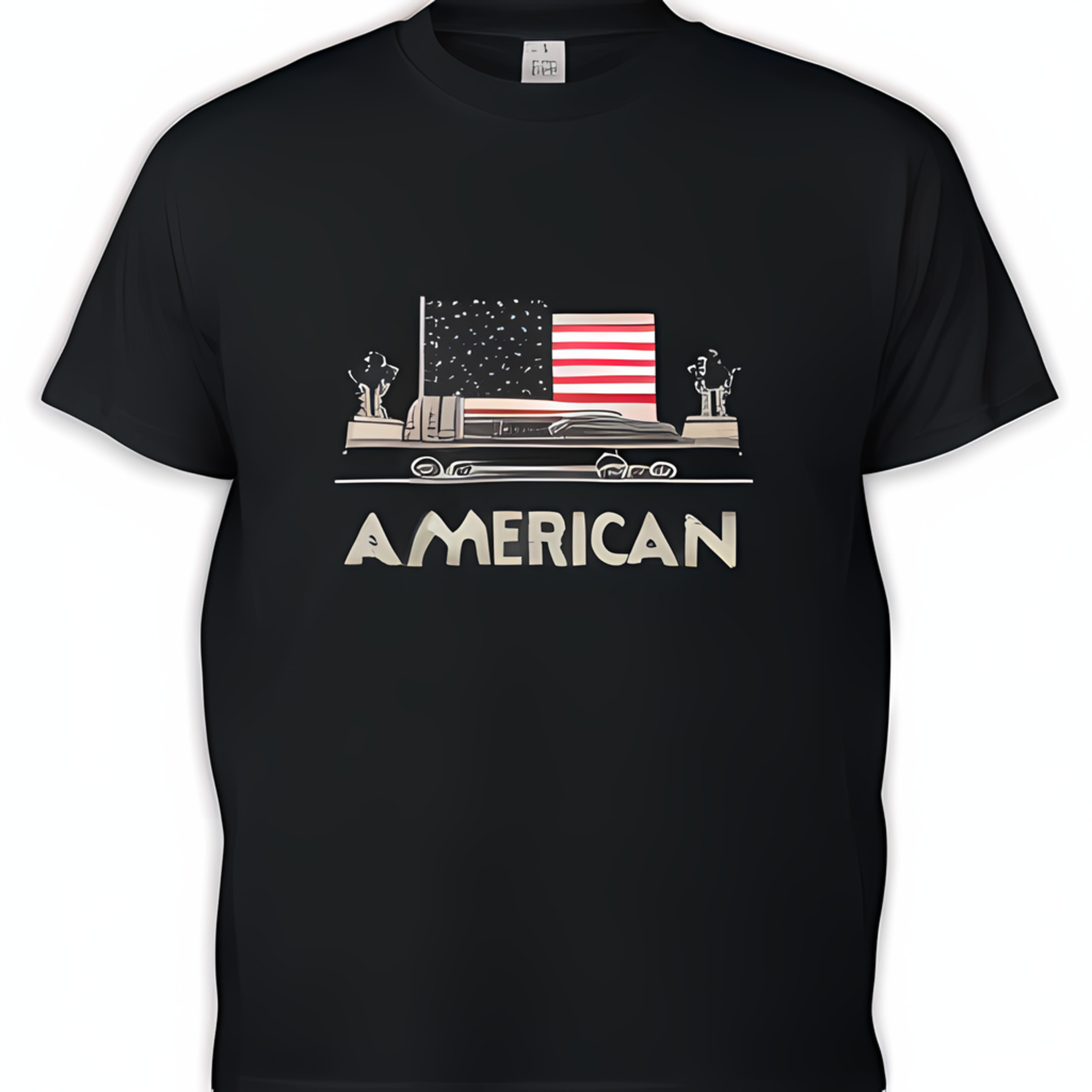 American Flag Black T-Shirt with Unique Sector Car Casket Design ...