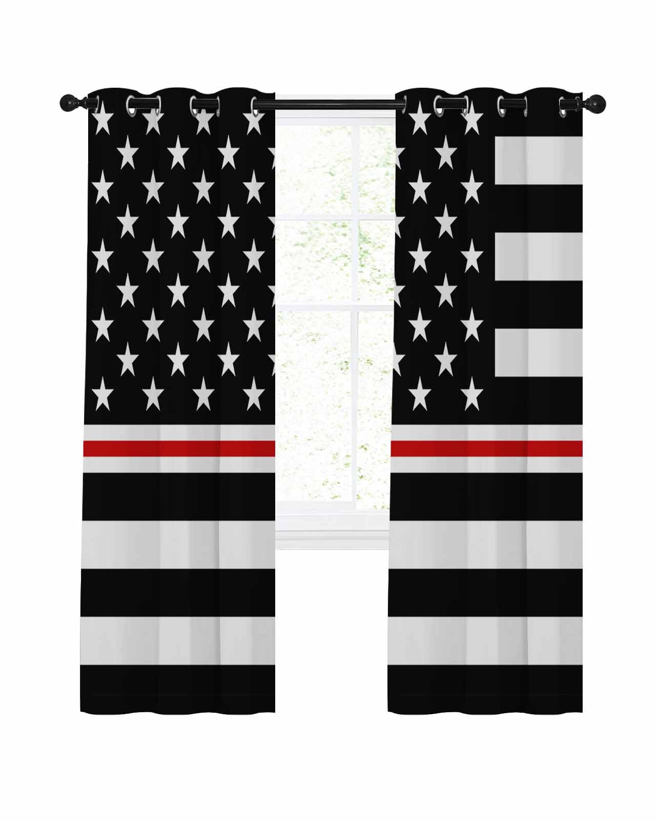 American Flag Blackout Curtains 39 Inches Long for Bedroom, Black White ...