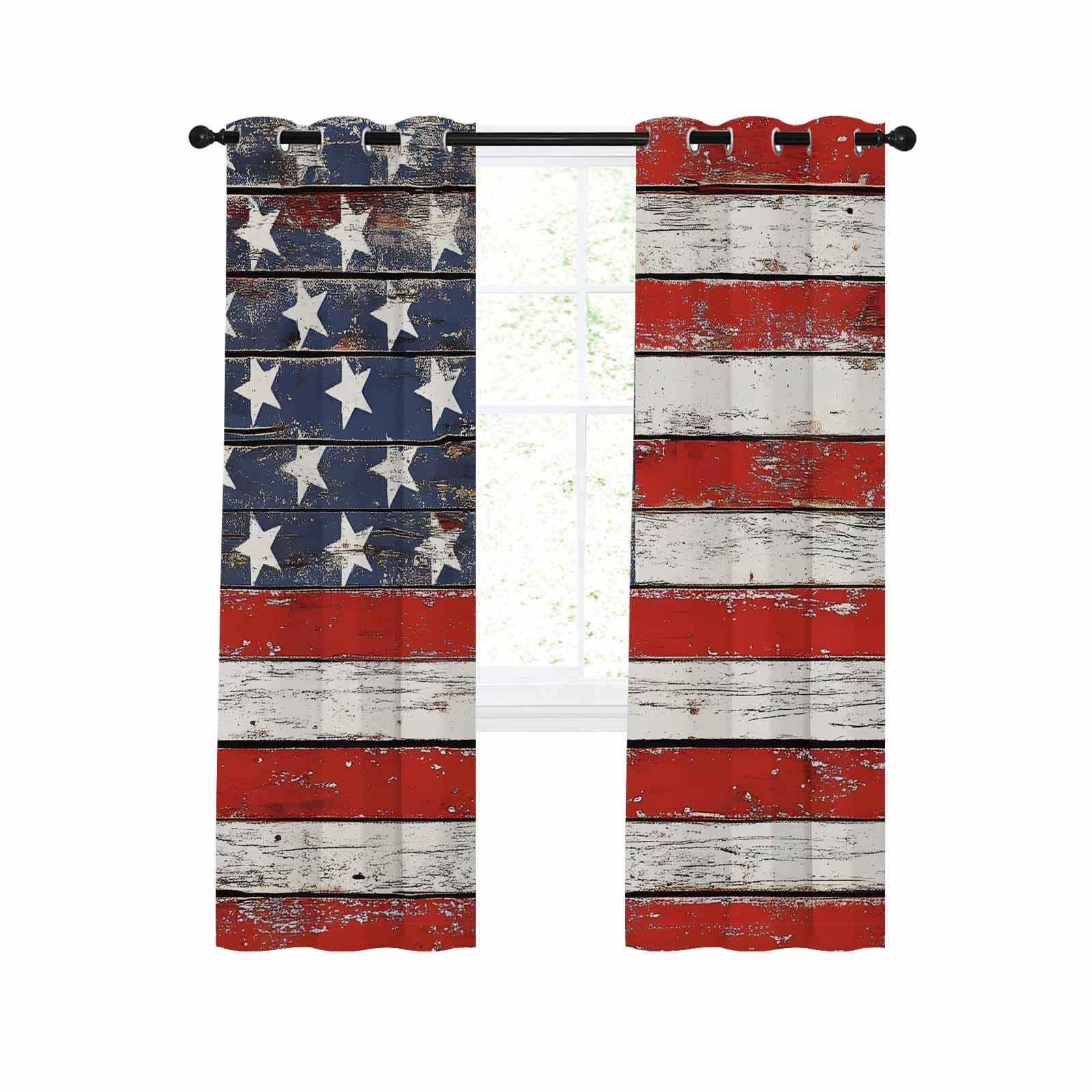 American Flag Blackout Curtains 45 Inches Long for Bedroom,Red Blue ...