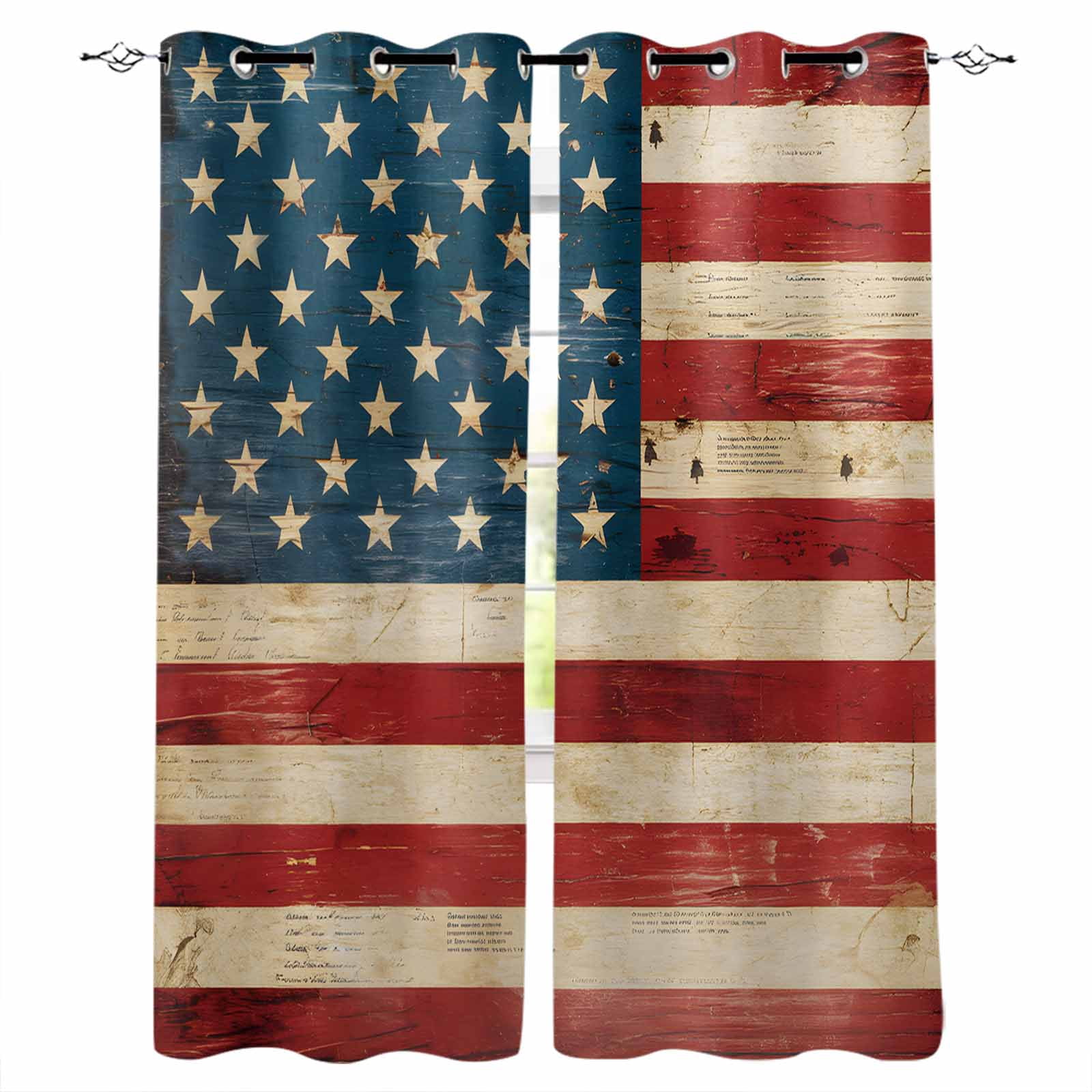 American Flag Blackout Curtains 45 Inches Long for Bedroom, Red Strip ...