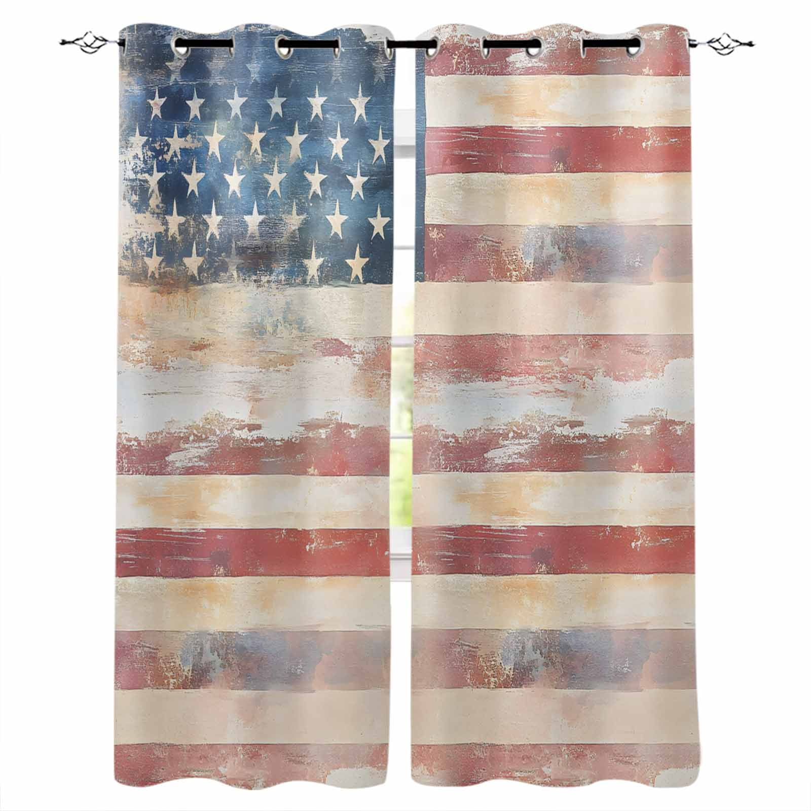 American Flag Blackout Curtains 45 Inches Long for Bedroom, Rustic Star ...