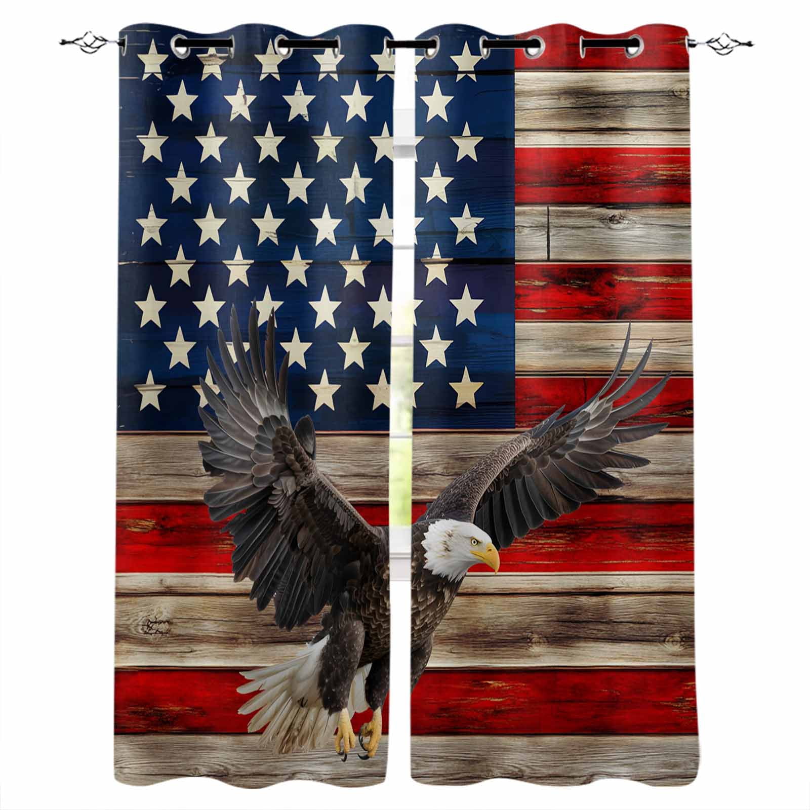 American Flag Blackout Curtains 54 Inches Long for Bedroom, Eagle Blue ...