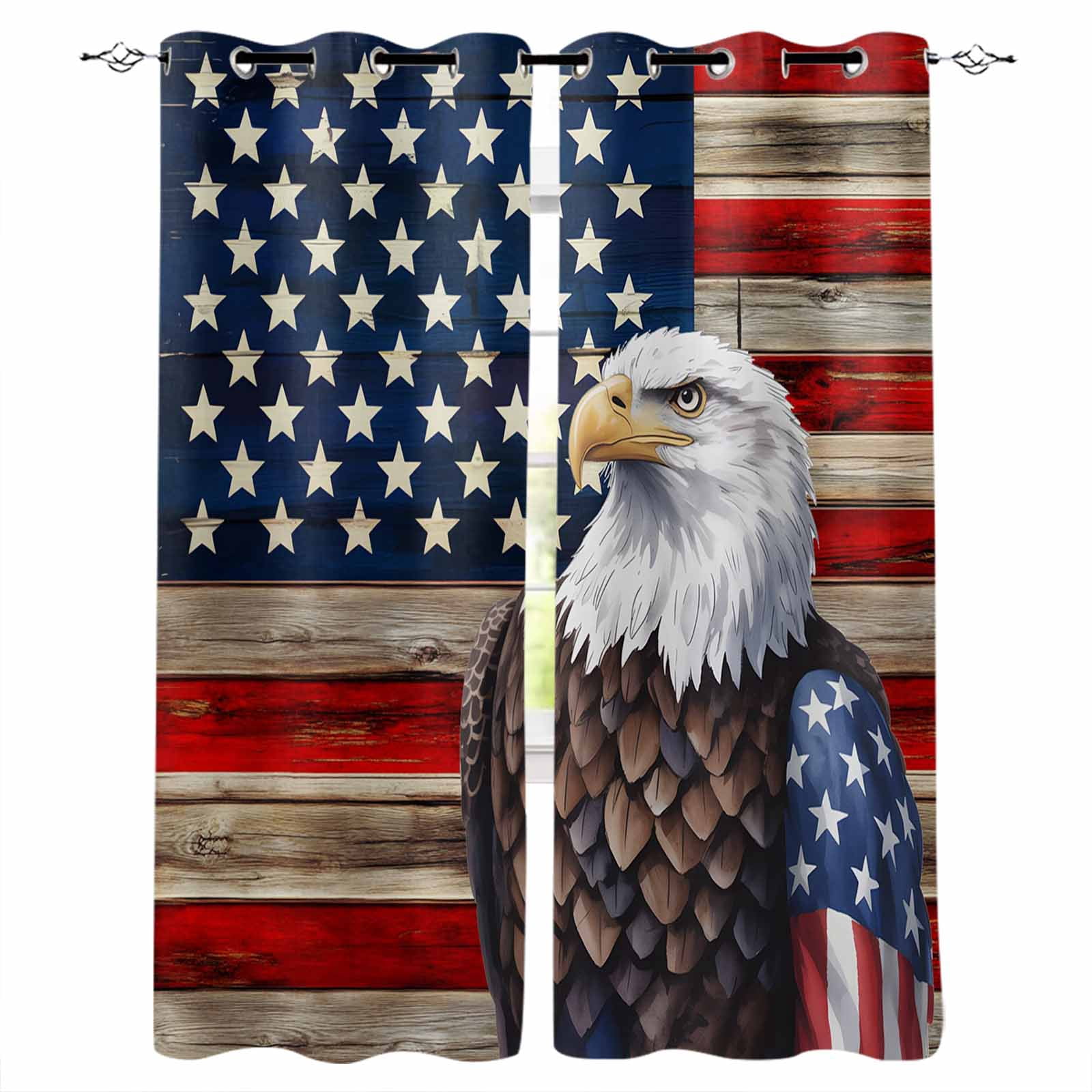 American Flag Blackout Curtains 54 Inches Long, Vintage Eagle Blue Red ...