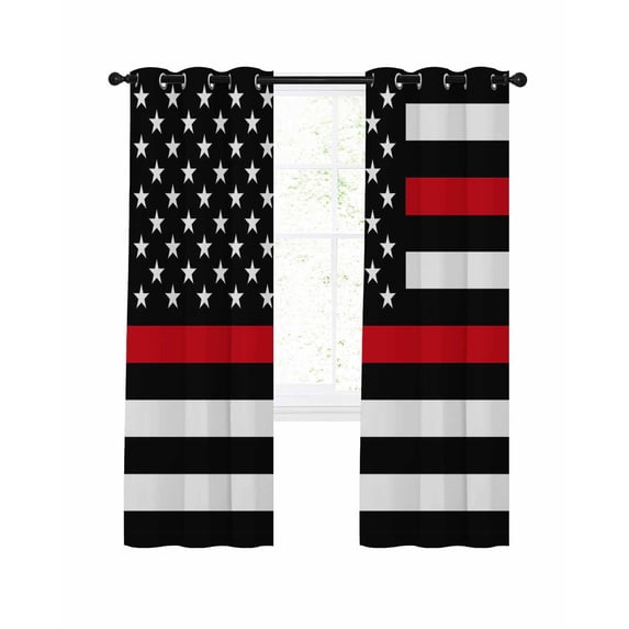 American Flag Blackout Curtains 63 Inch Length Retro USA Flag Red Line ...