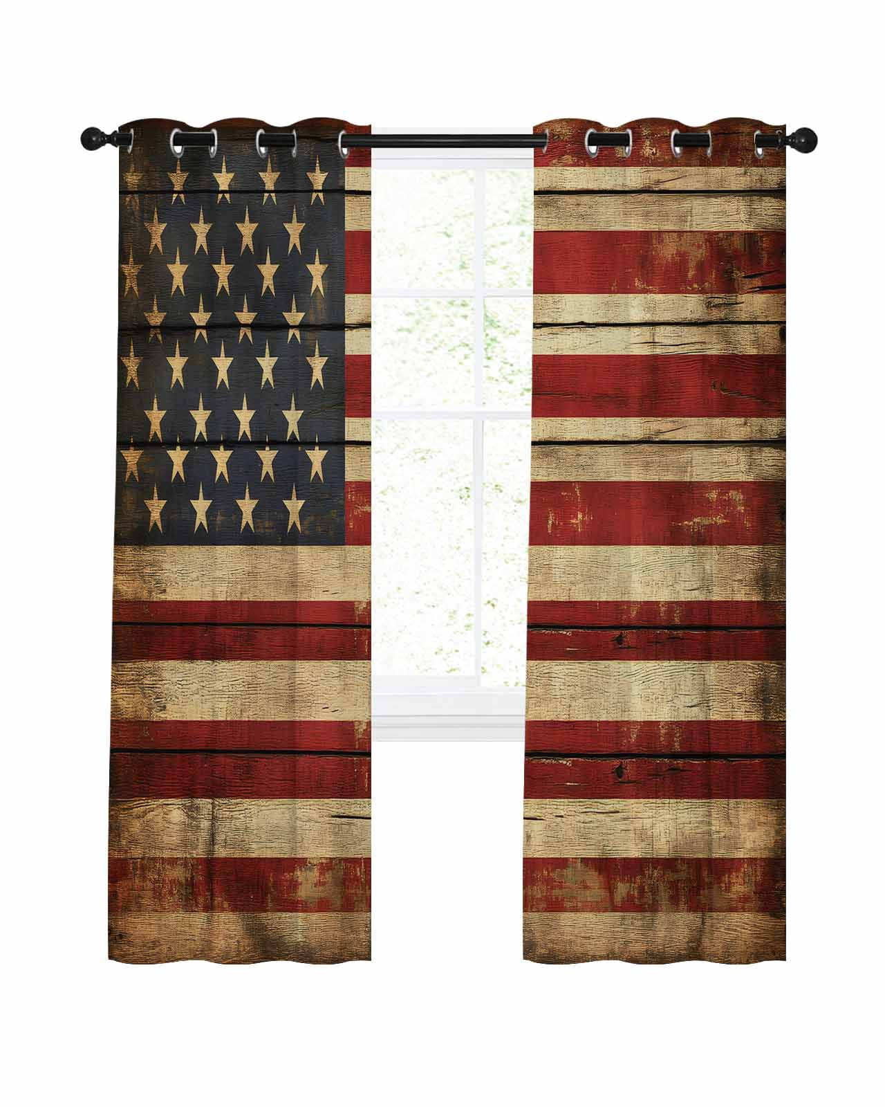 American Flag Blackout Curtains 63 Inches Long for Bedroom, Retro USA ...