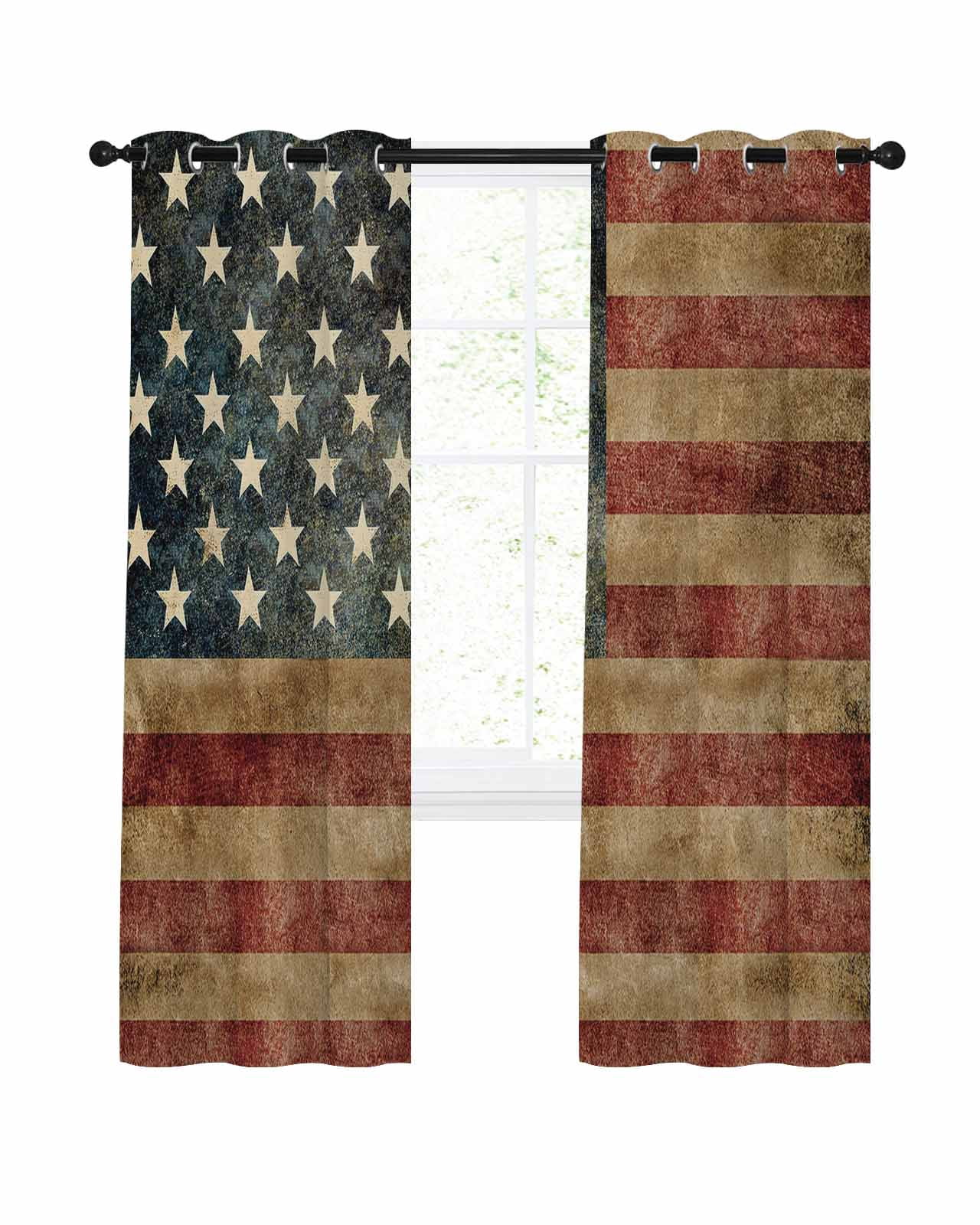 American Flag Blackout Curtains 72 Inch Length Vintage Flag Pentagram ...