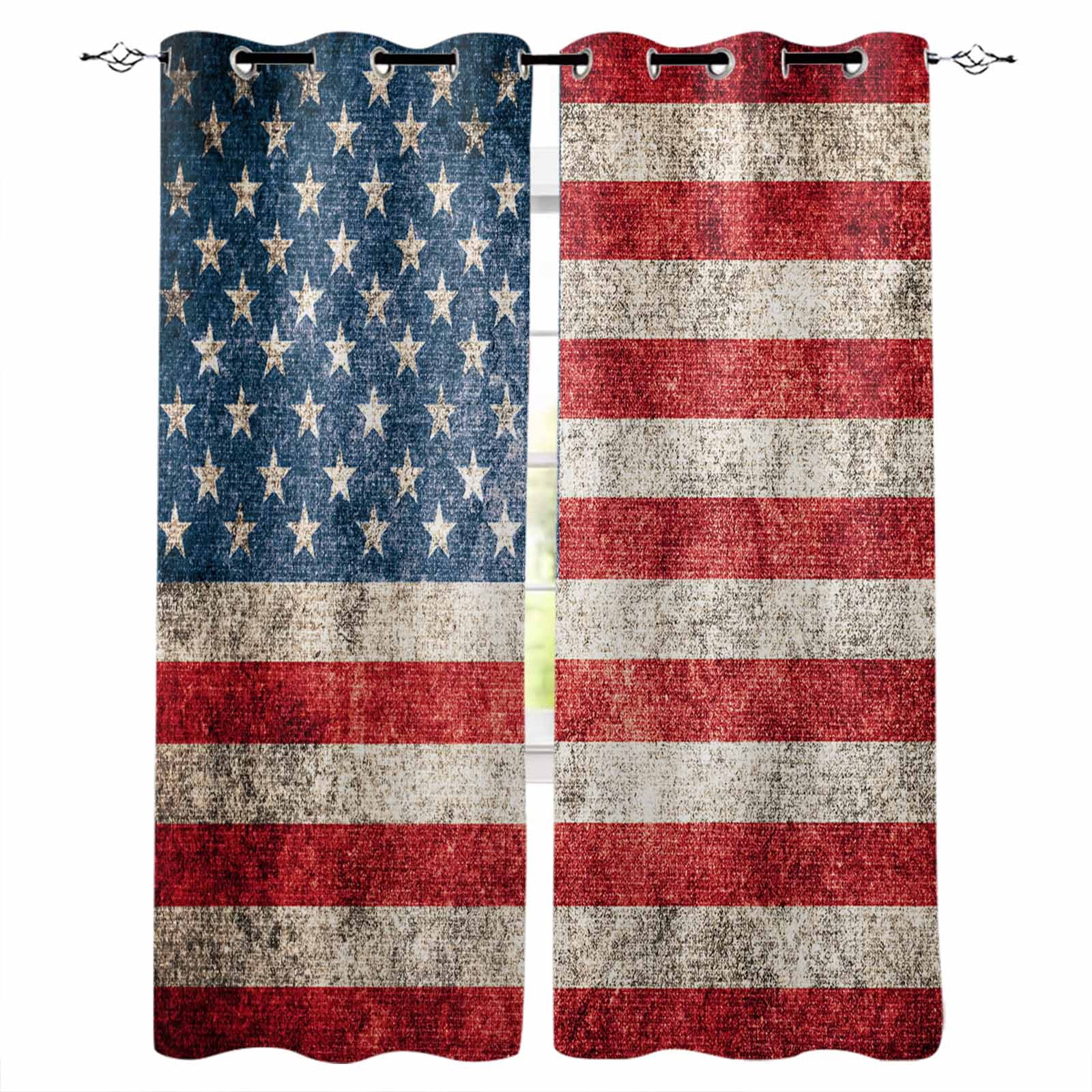 American Flag Blackout Curtains 84 Inches Long, Vintage Blue Red USA ...