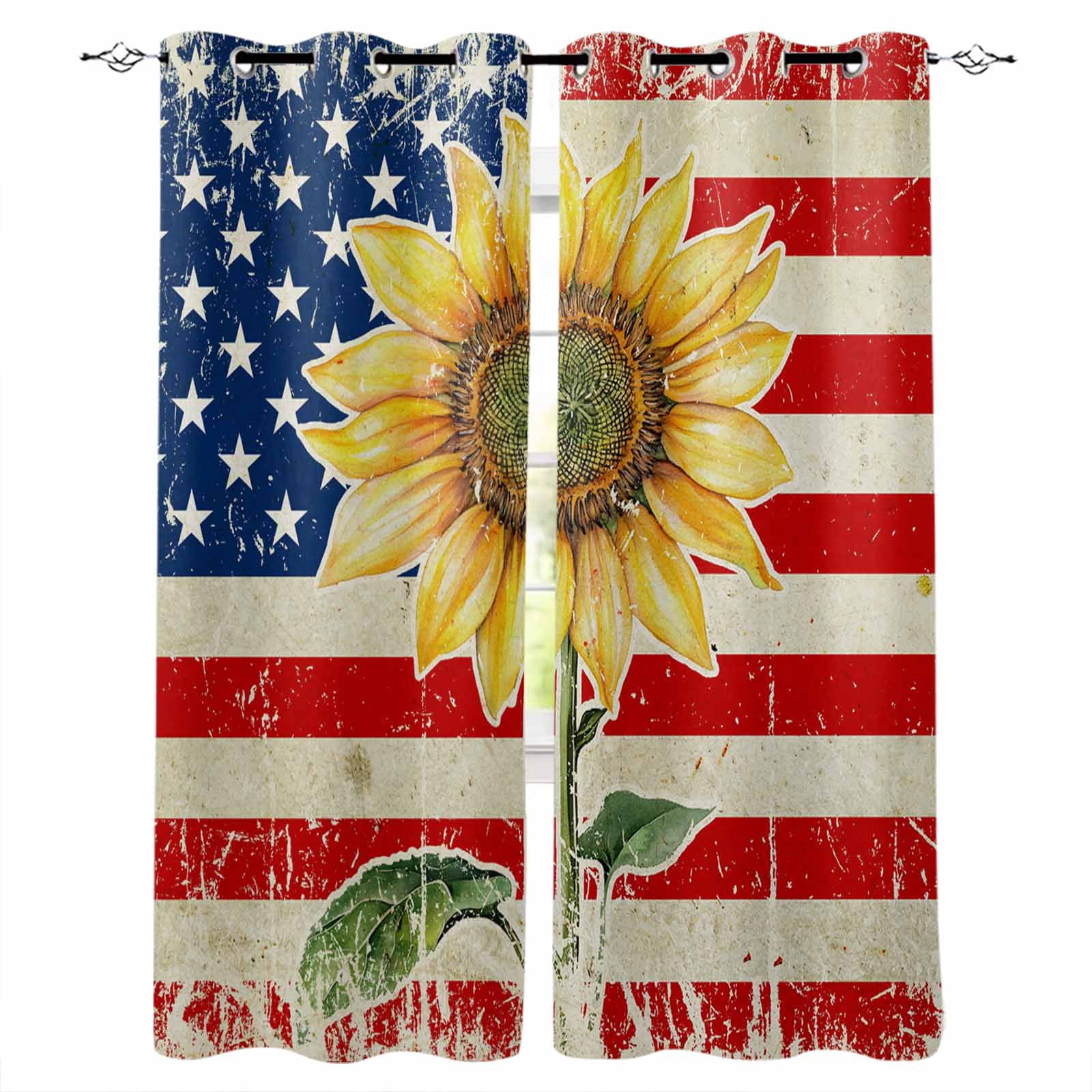 American Flag Blackout Curtains for Bedroom/Living Room, Sunflower ...