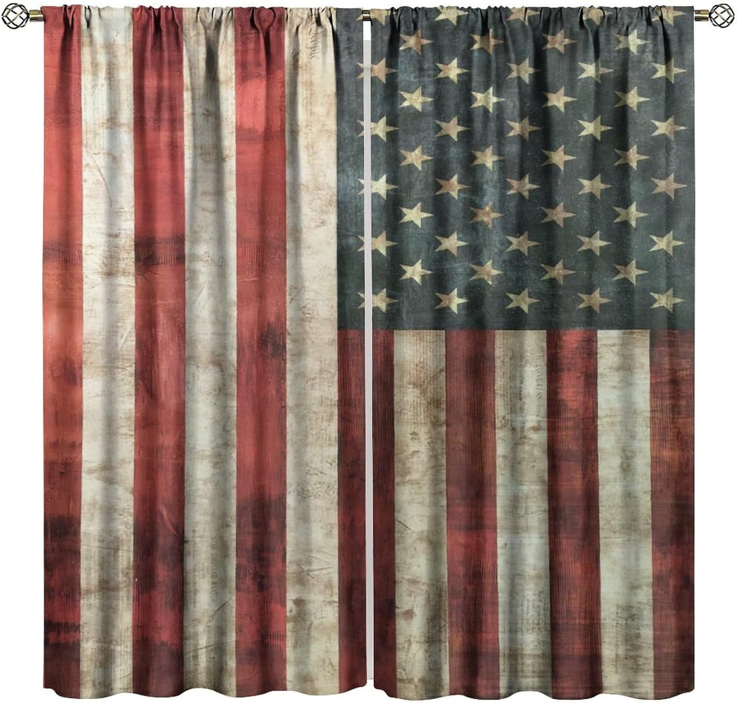 American Flag Blackout Curtains, Retro Rustic Western Patriotic Design ...
