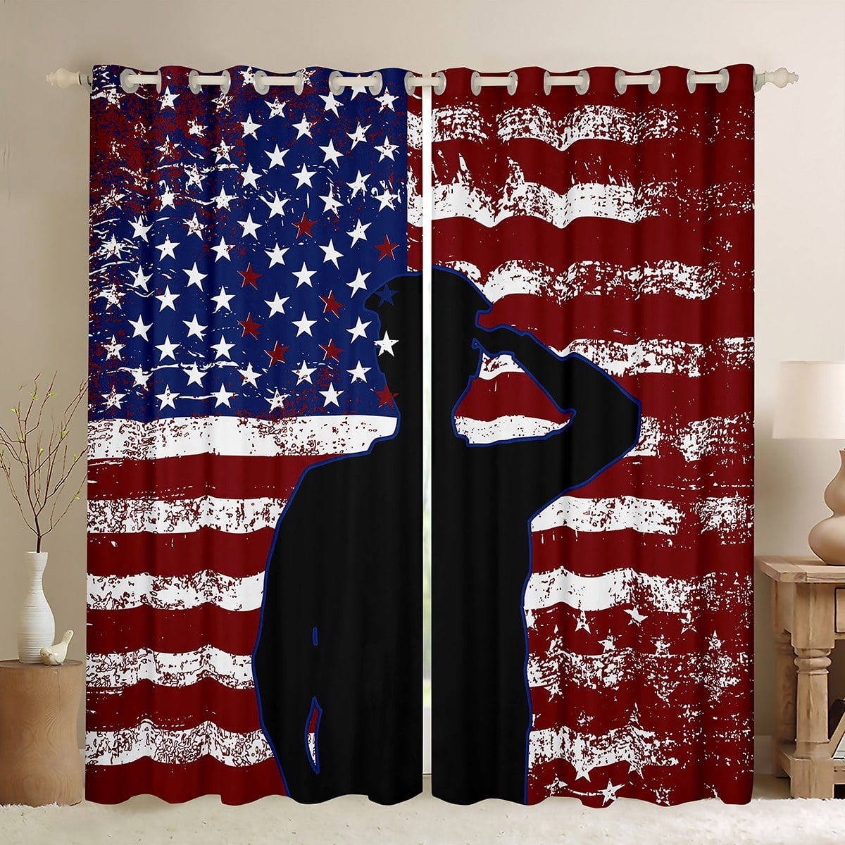 American Flag Blackout Curtains Soldier Salute For Usa Flag Curtains