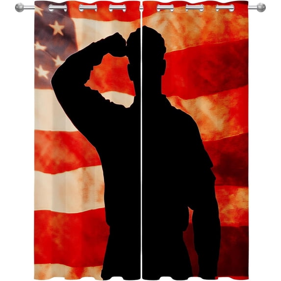 American Flag Blackout Curtains, Soldier Silhouette Patriotic Patterned ...