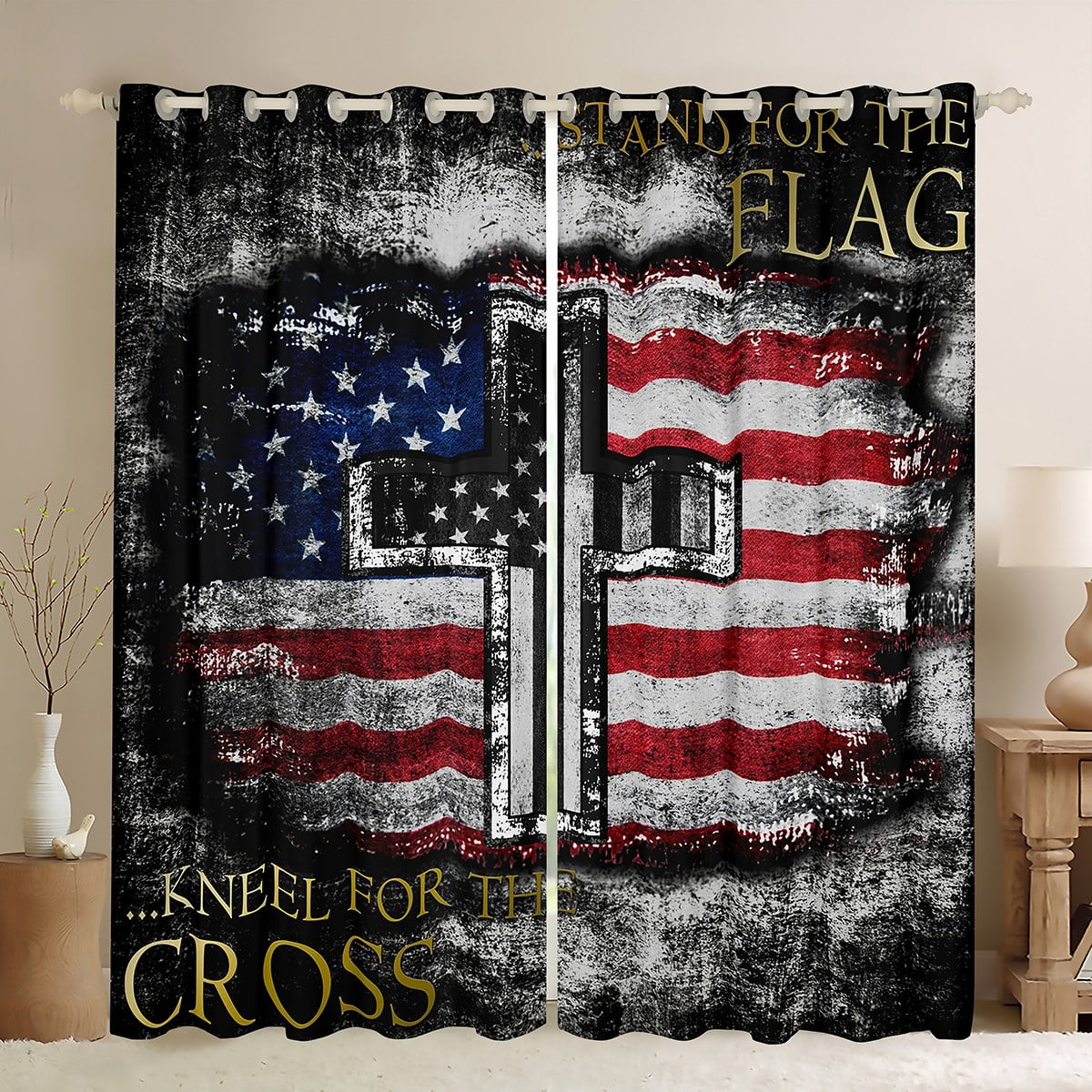 American Flag Blackout Curtains For Teen Camo Black White Usa Flag ...