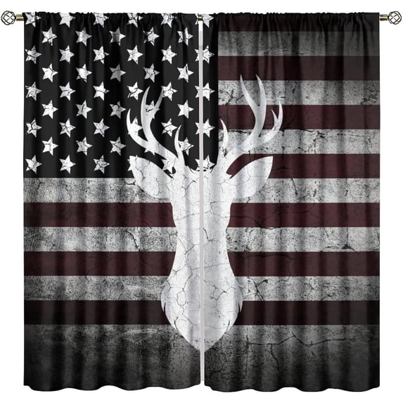 American Flag Blackout Curtains, Vintage Rustic Wildlife Deer Patriotic ...