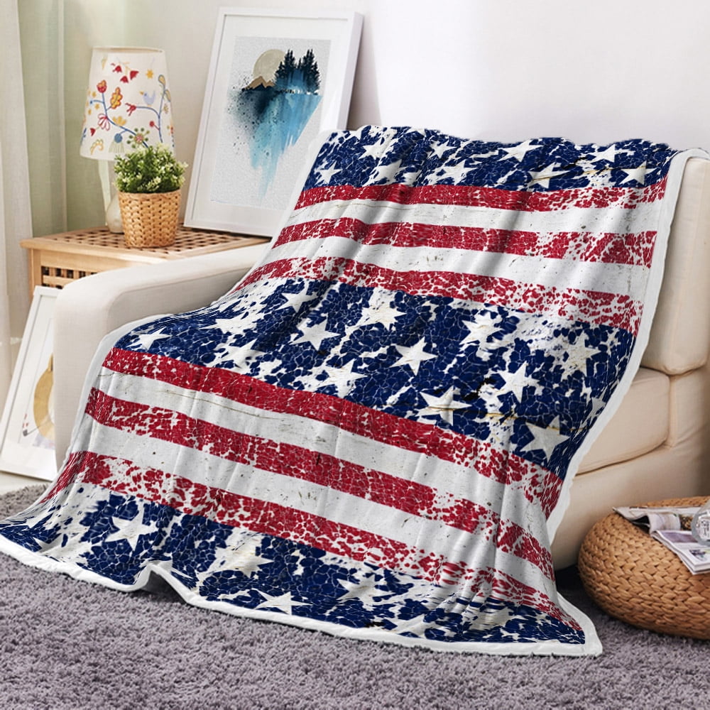 American Flag Blanket, Flannel Sherpa Throw Blankets, Fuzzy Reversible ...