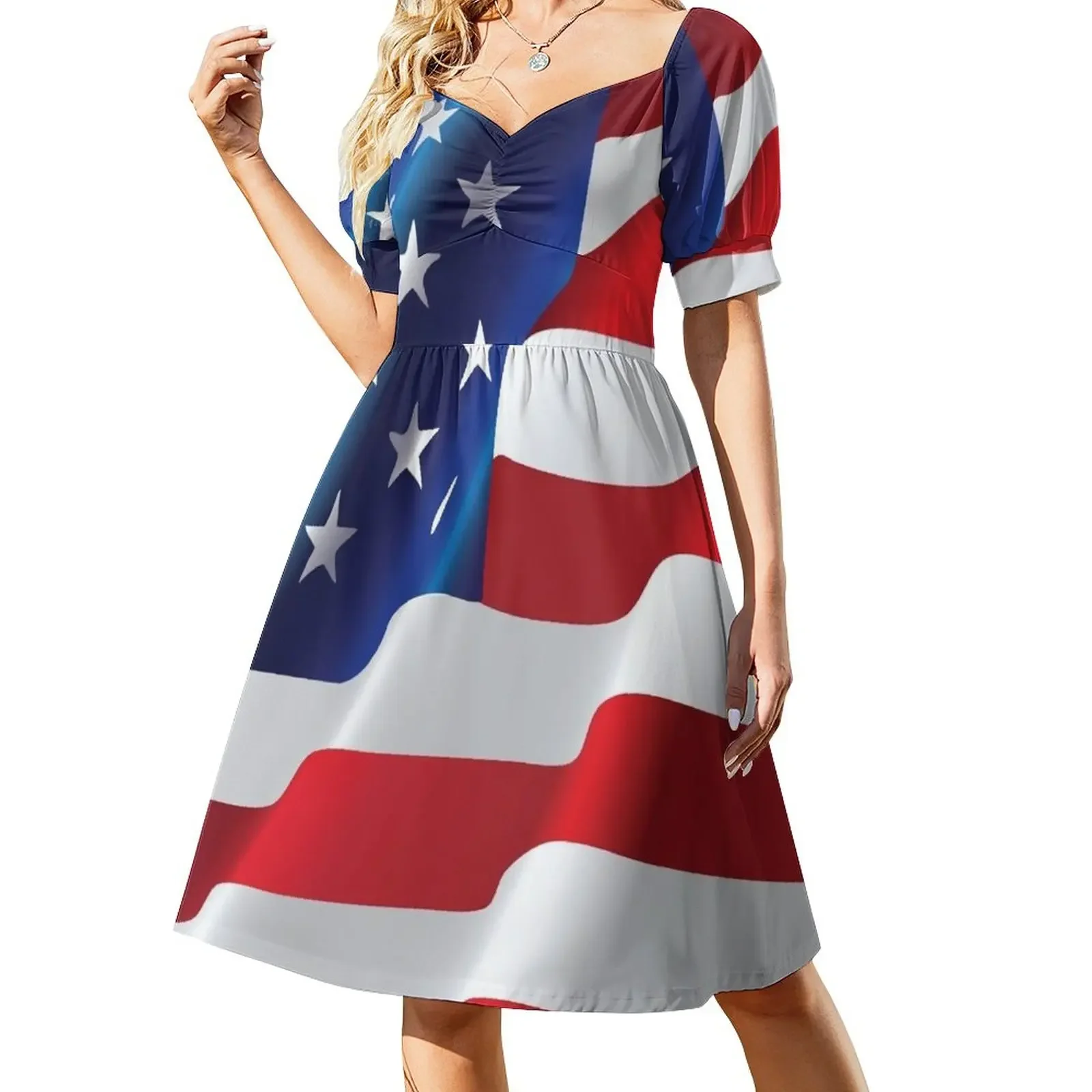 American Flag Blowing in the Wind Sleeveless Dress wom party dresses ...