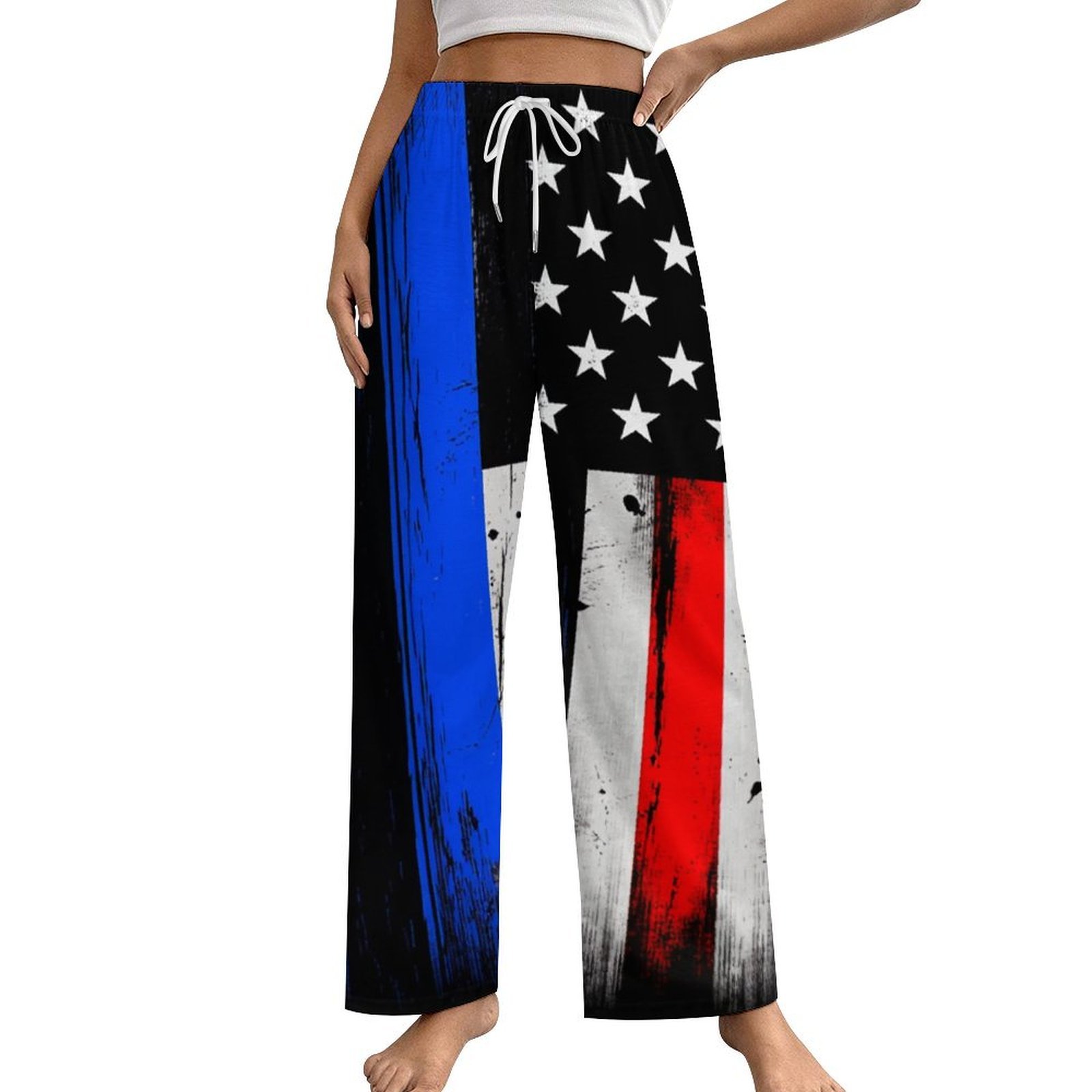 American Flag Blue Line Design Pajamas For Women Loose Retro Night ...