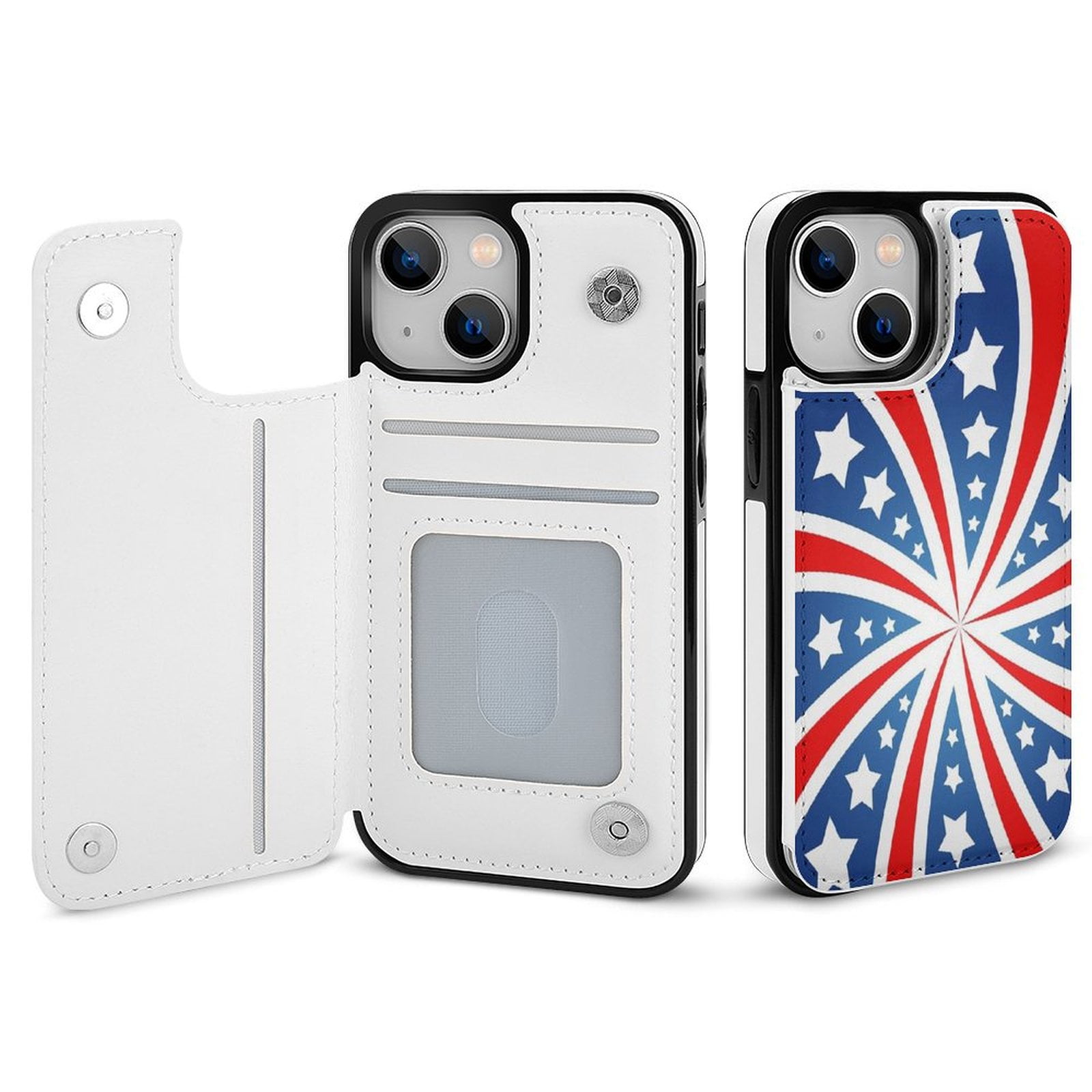American Flag Blue Red White Leather Wallet Case for iPhone 16 15 14 13 12 11 Pro Max Wallet ...