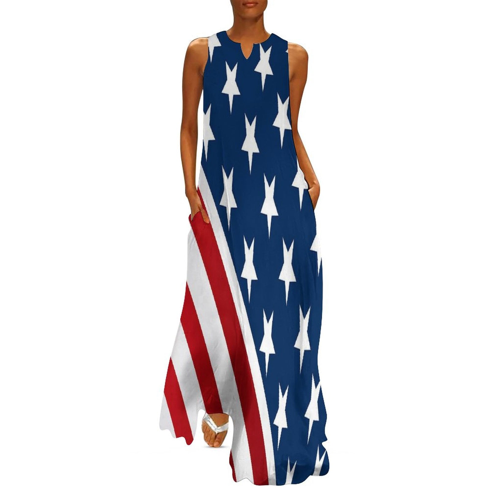 American Flag Blue Red White Long Dress Luxury Woman Evening Dress Long ...