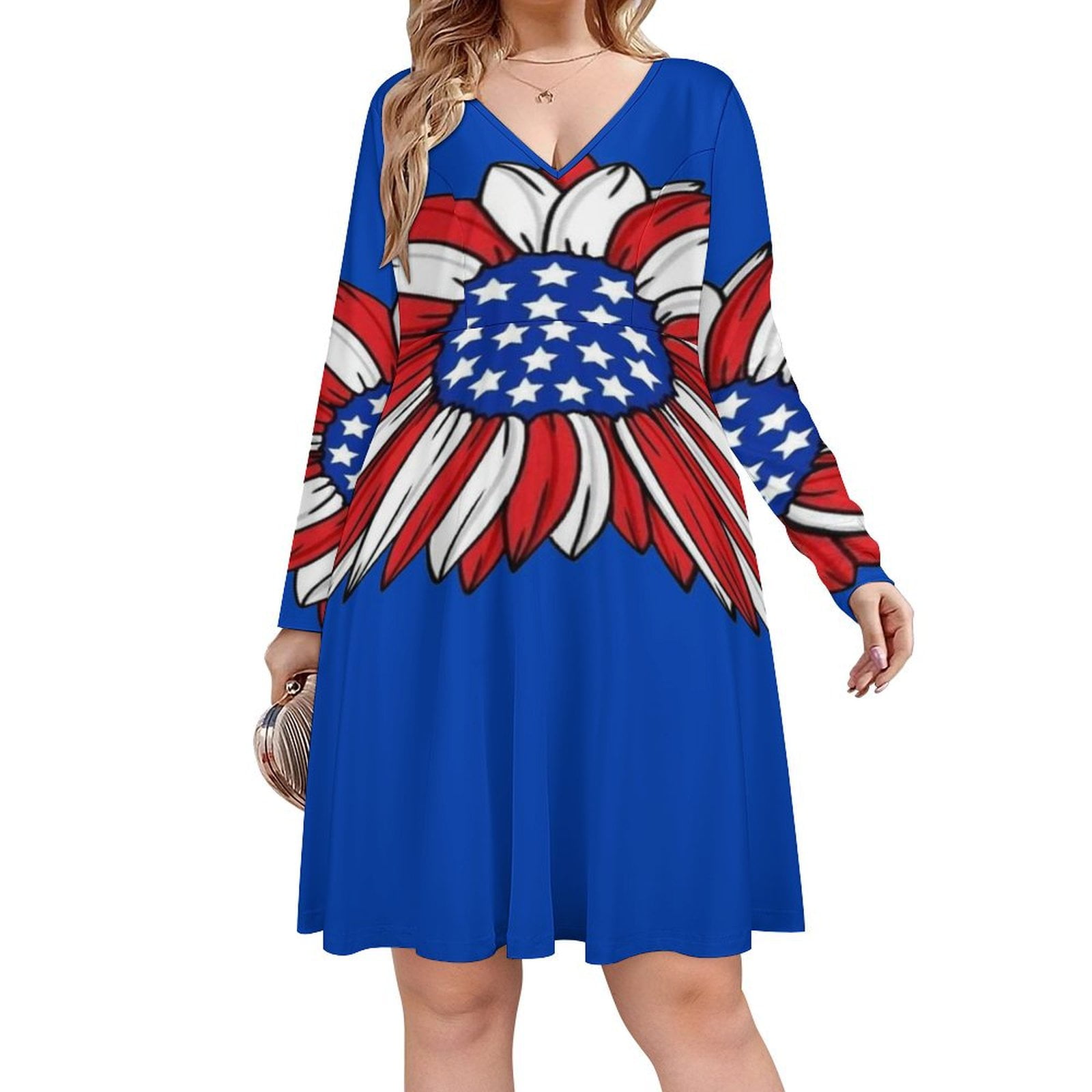 American Flag Blue Red White Long Sleeve Dresses For Women Vintage ...