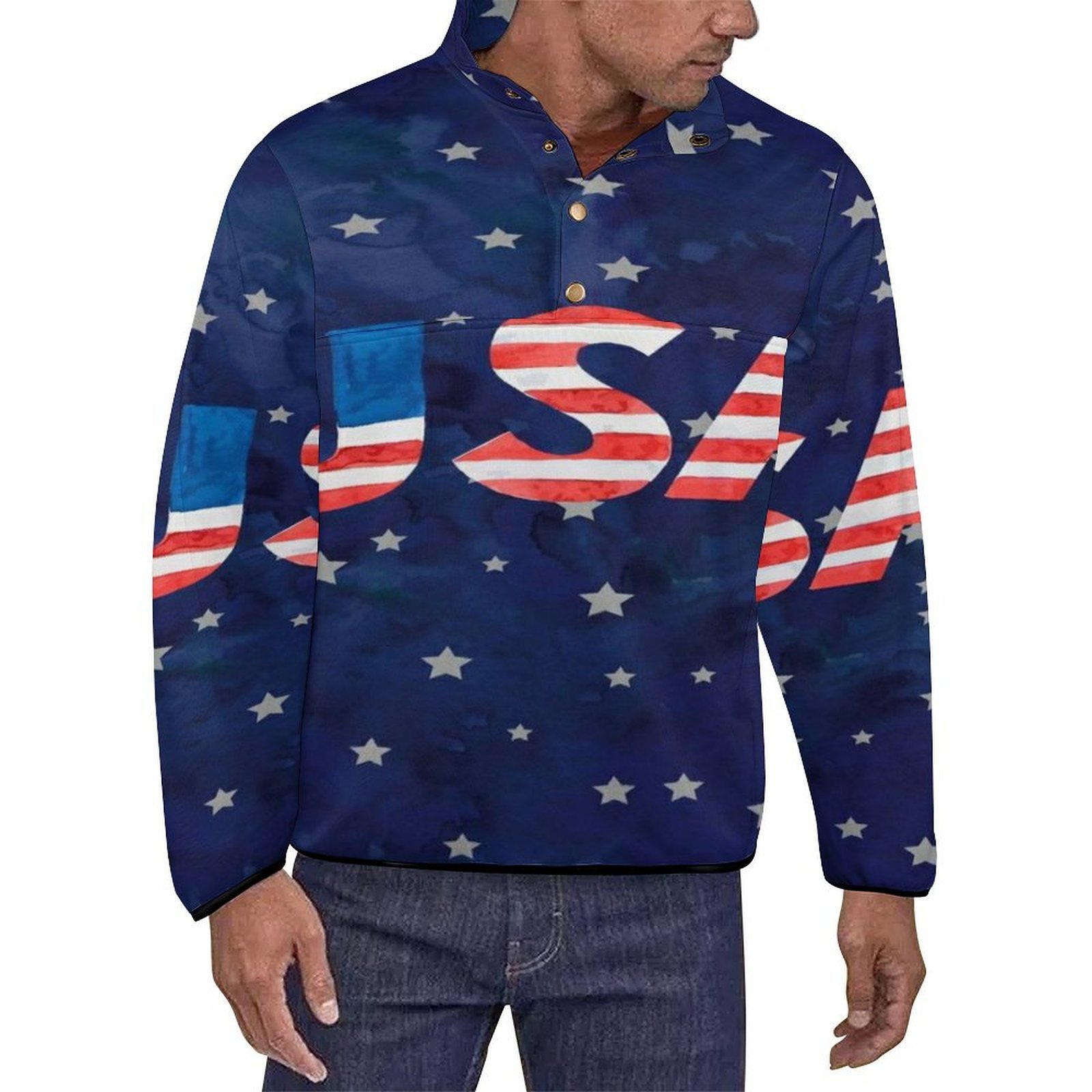 American Flag Blue Red White Men's Stand Collar Sweater Long Sleeve ...