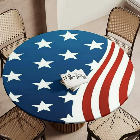 American Flag Blue Red White Round Table Cover Kitchen Printed ...