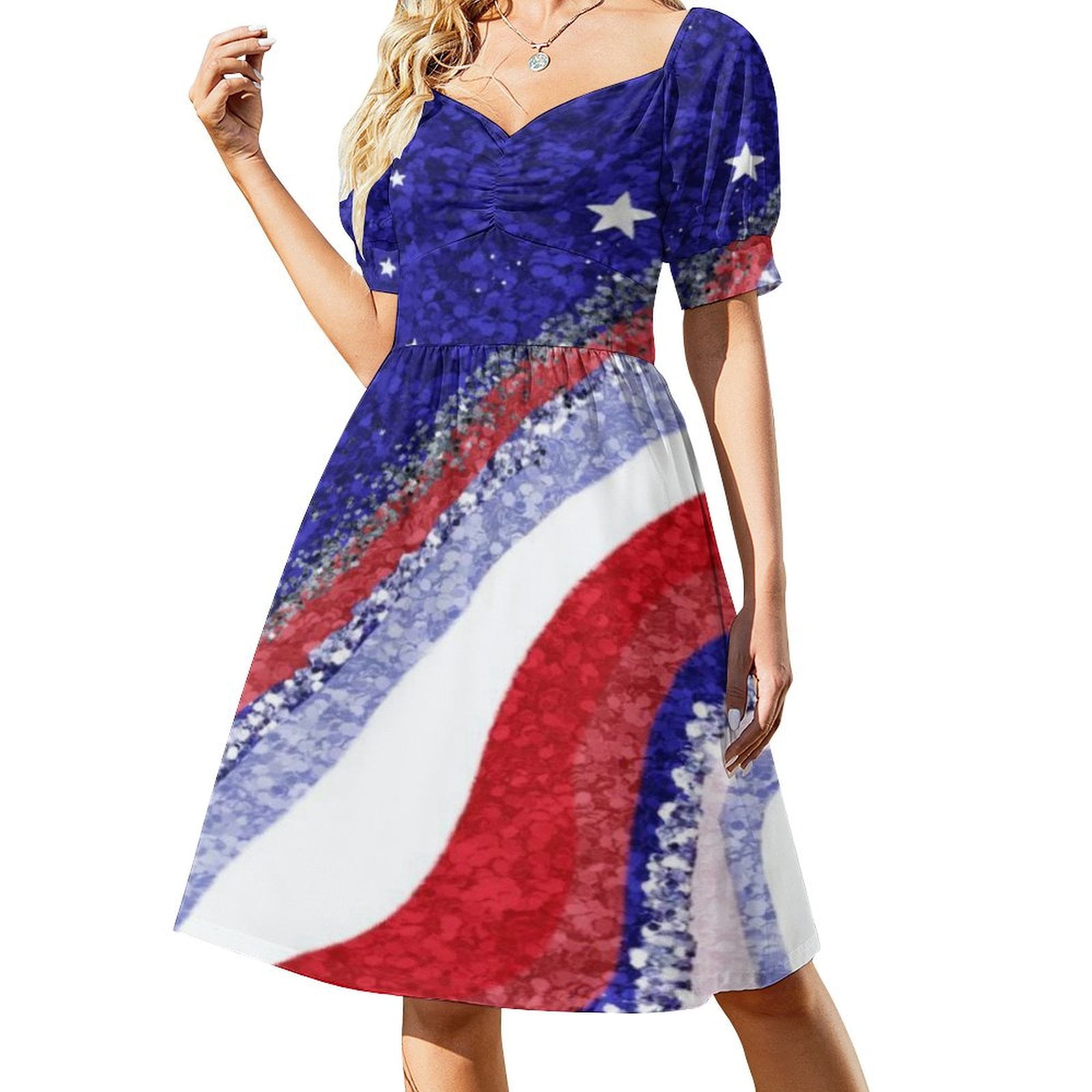 American Flag Blue Red White Short Sleeve Dress Clothes Women's Summer ...