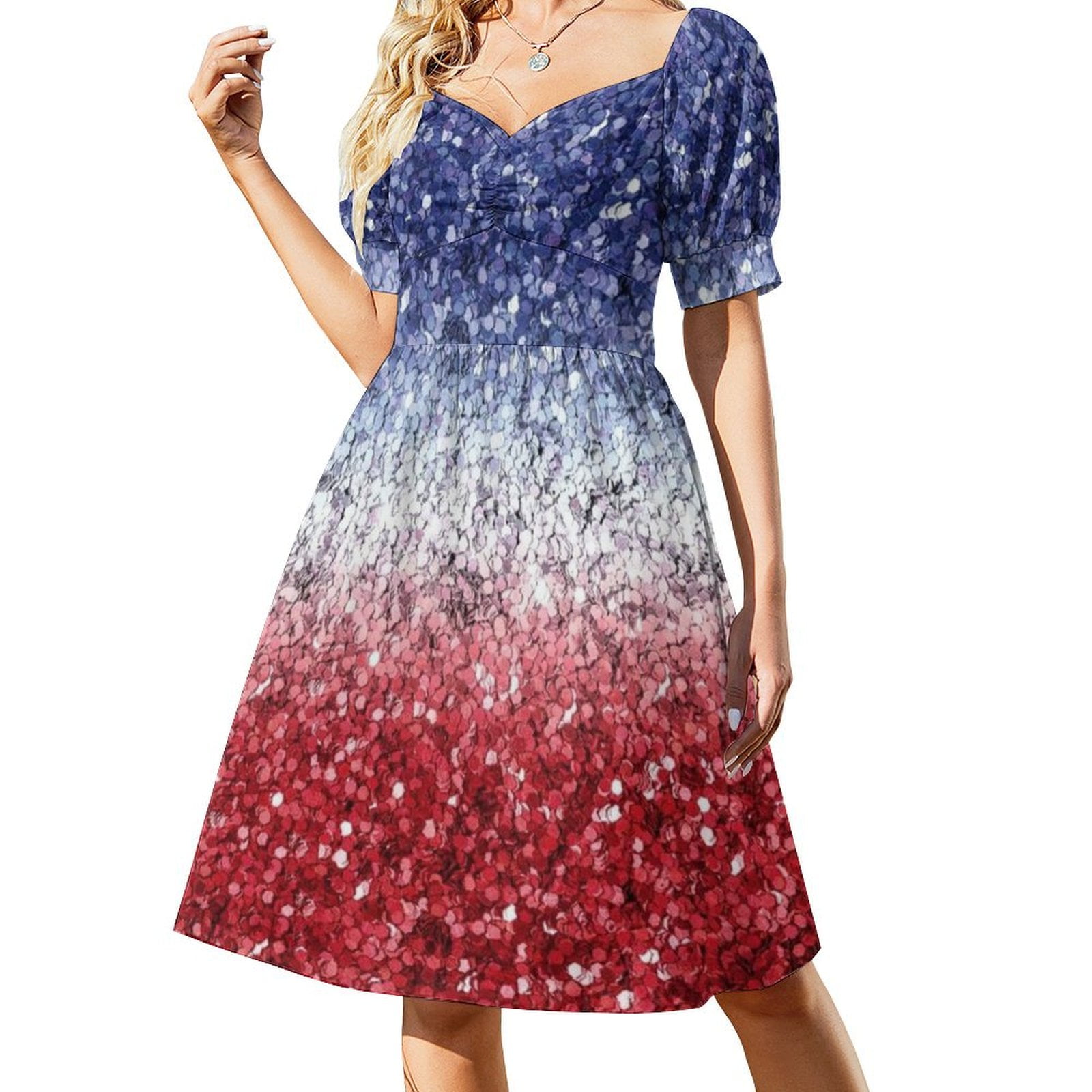 American Flag Blue Red White Short Sleeve Dress Clothes Women's Summer ...