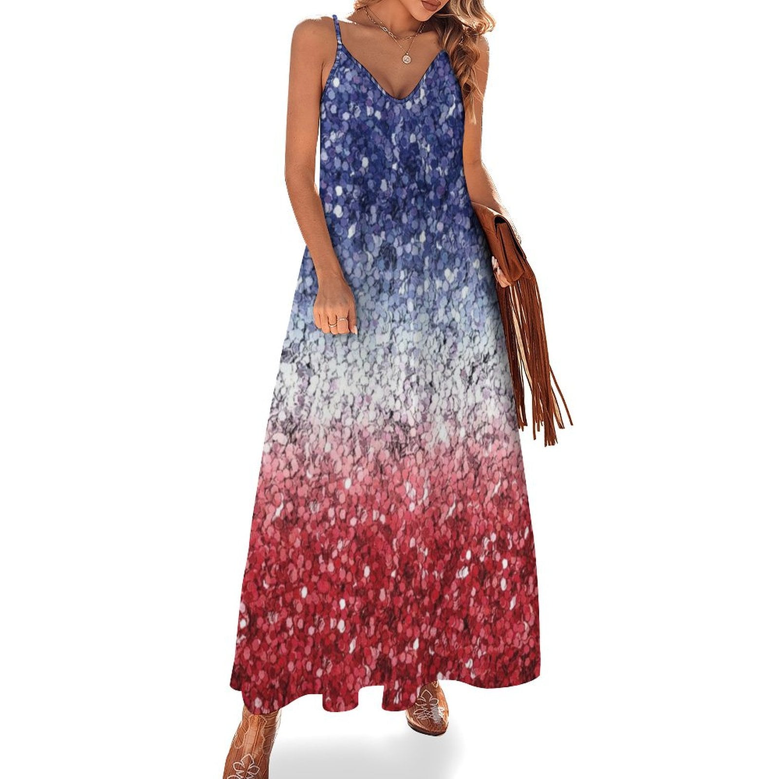 American Flag Blue Red White Sleeveless Dress loose women's dress cocktail dresses skirt ...
