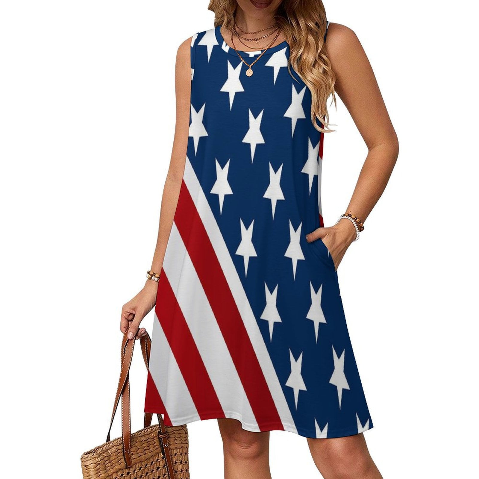 American Flag Blue Red White Summer Spring Dress Women Sleeveless ...