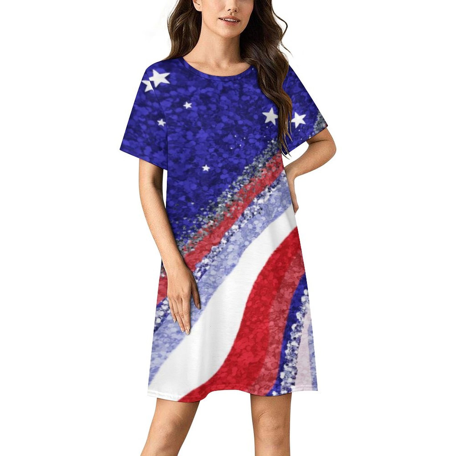 American Flag Blue Red White Women Nightgown Sleepwear Short Sleeves ...