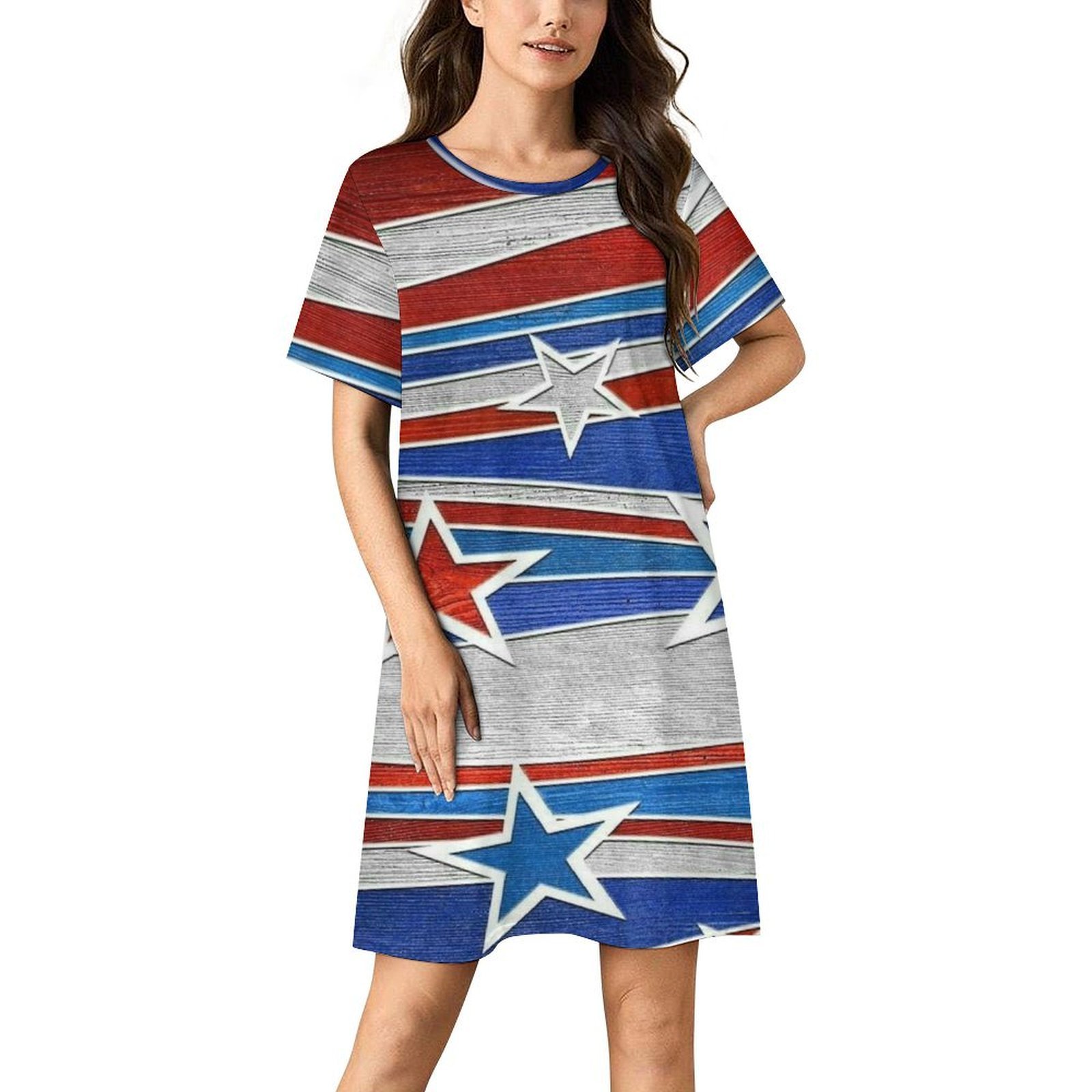 American Flag Blue Red White Women Nightgown Sleepwear Short Sleeves ...