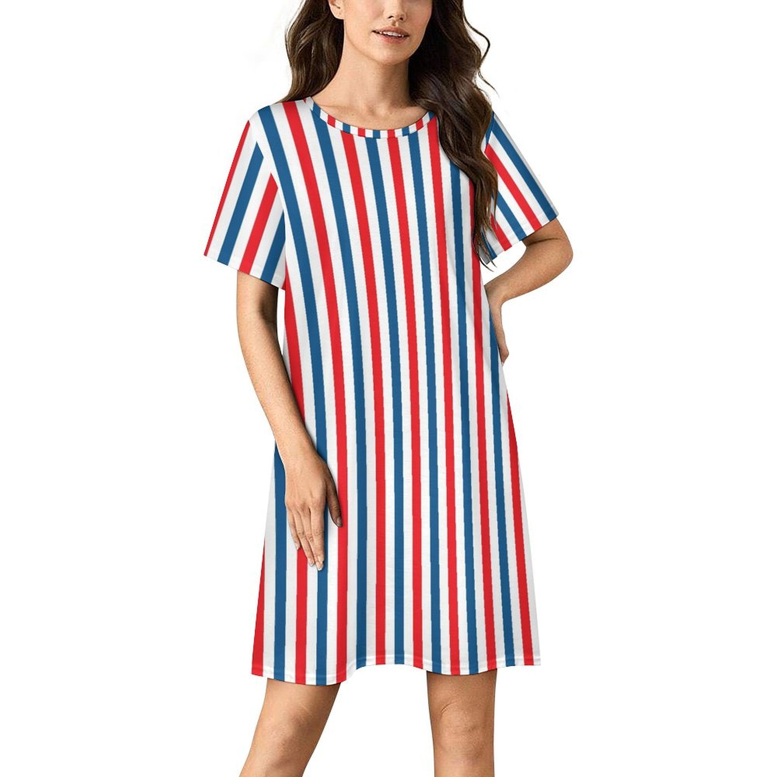 American Flag Blue Red White Women Nightgown Sleepwear Short Sleeves ...